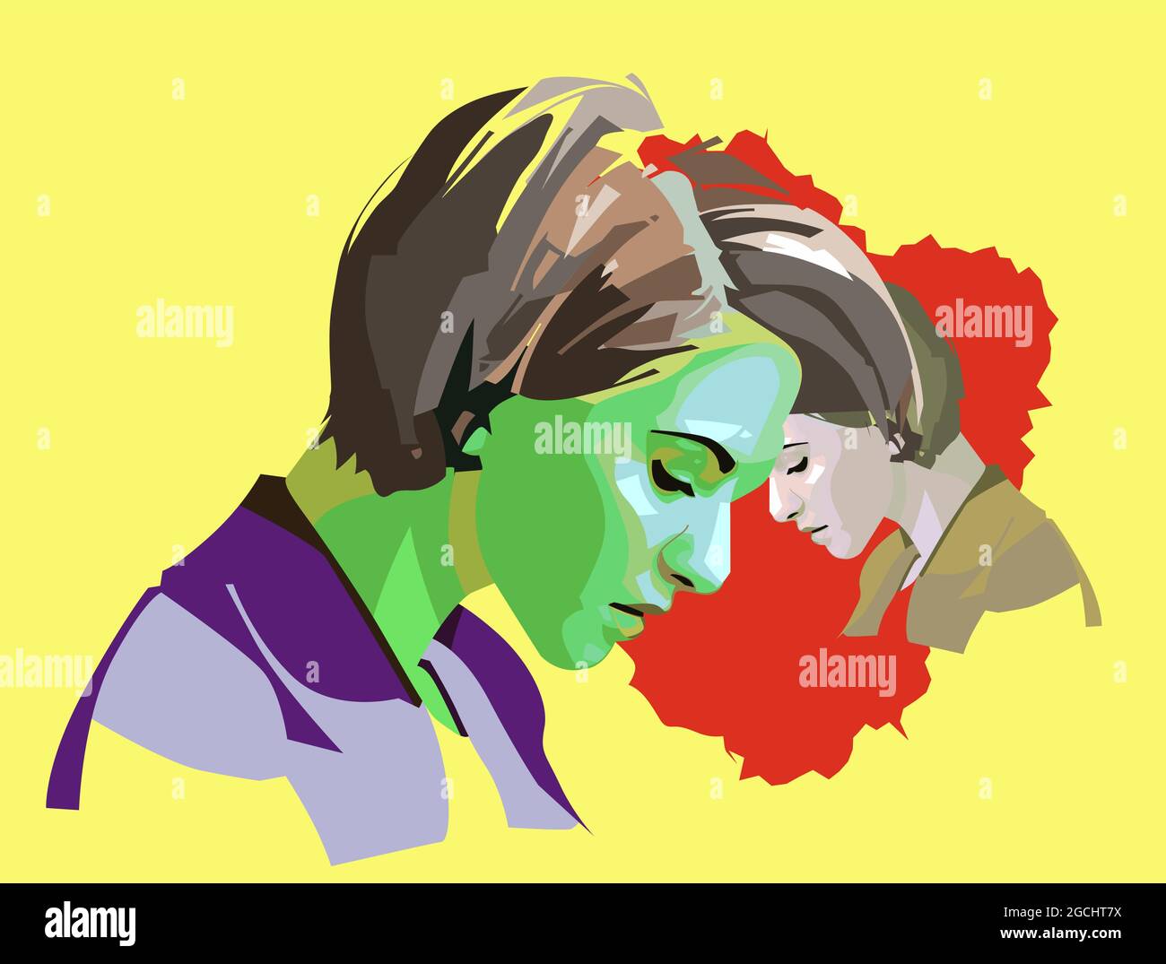 Sad, depressed, unhappy woman with abstract heart shape in the ...