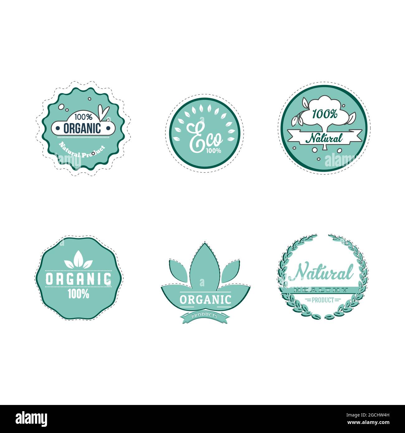 Eco friendly cartoon labels to mark organic and natural products, also ...