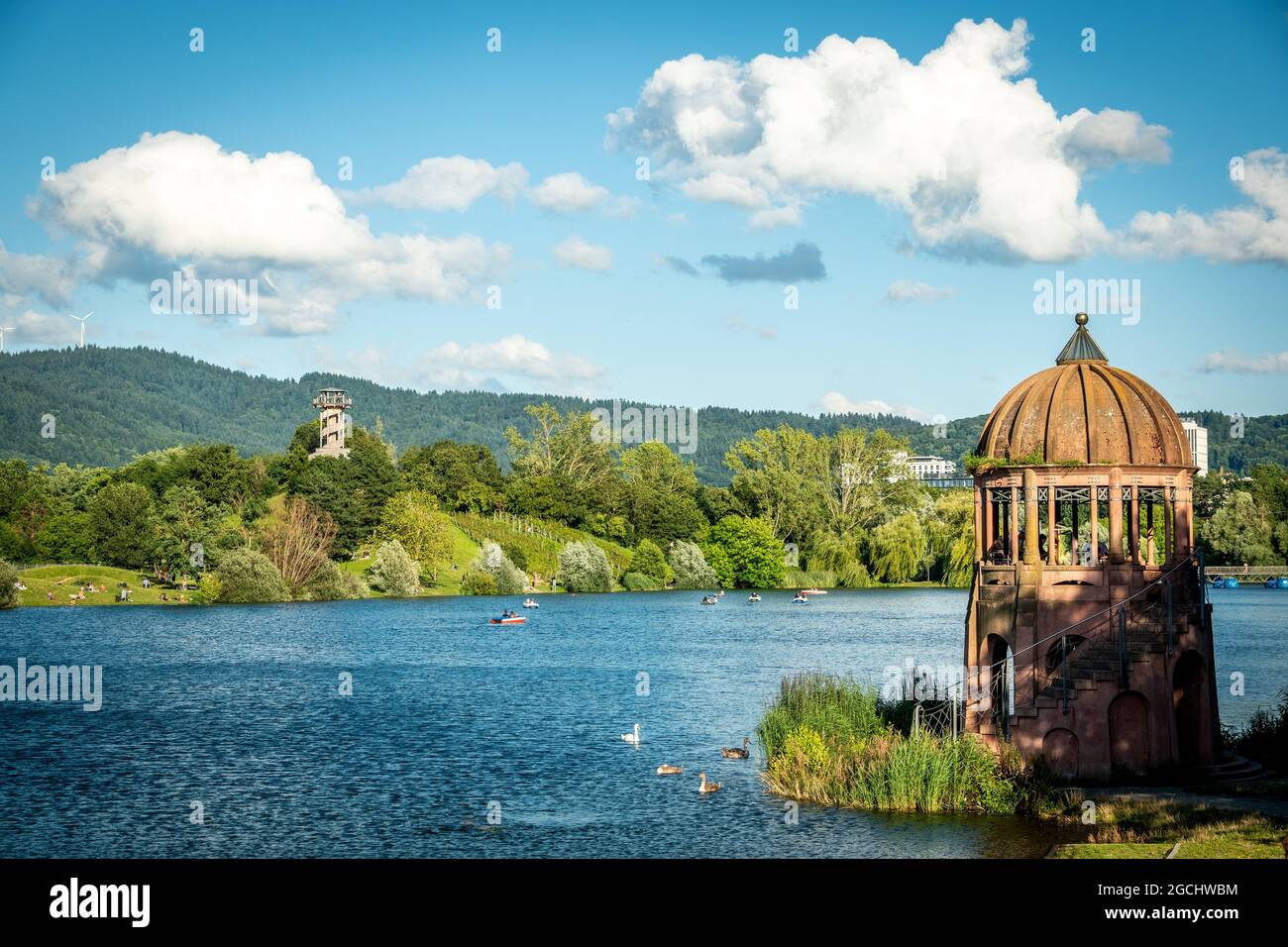 Two Towers by the Flückigersee / Seepark in Freiburg Stock Photo - Alamy