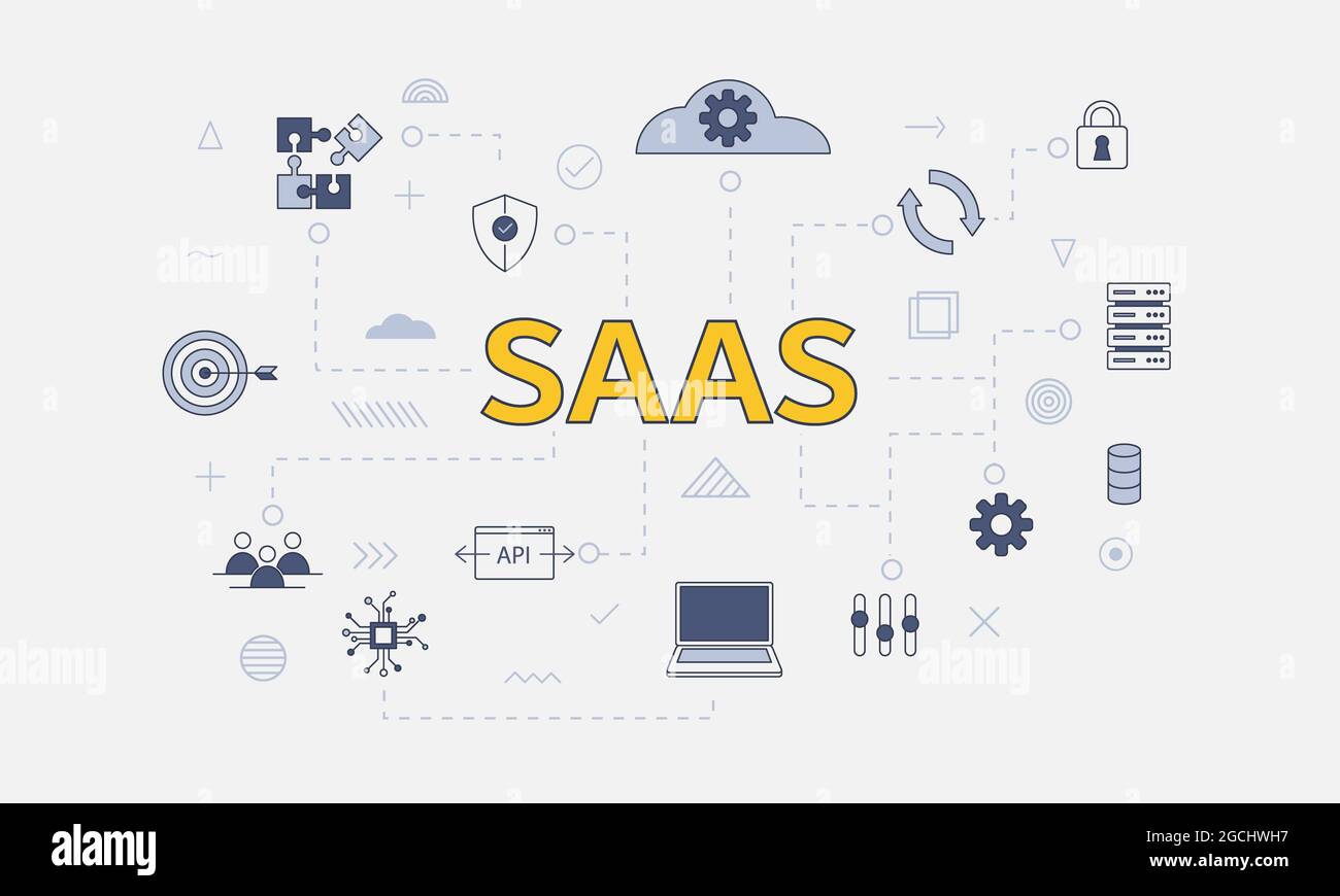 saas software as a service concept with icon set with big word or text ...