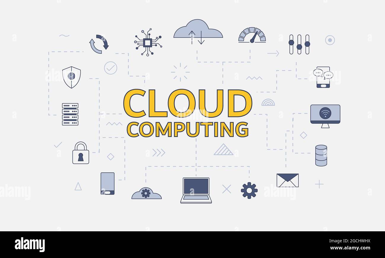 cloud computing concept concept with icon set with big word or text on ...
