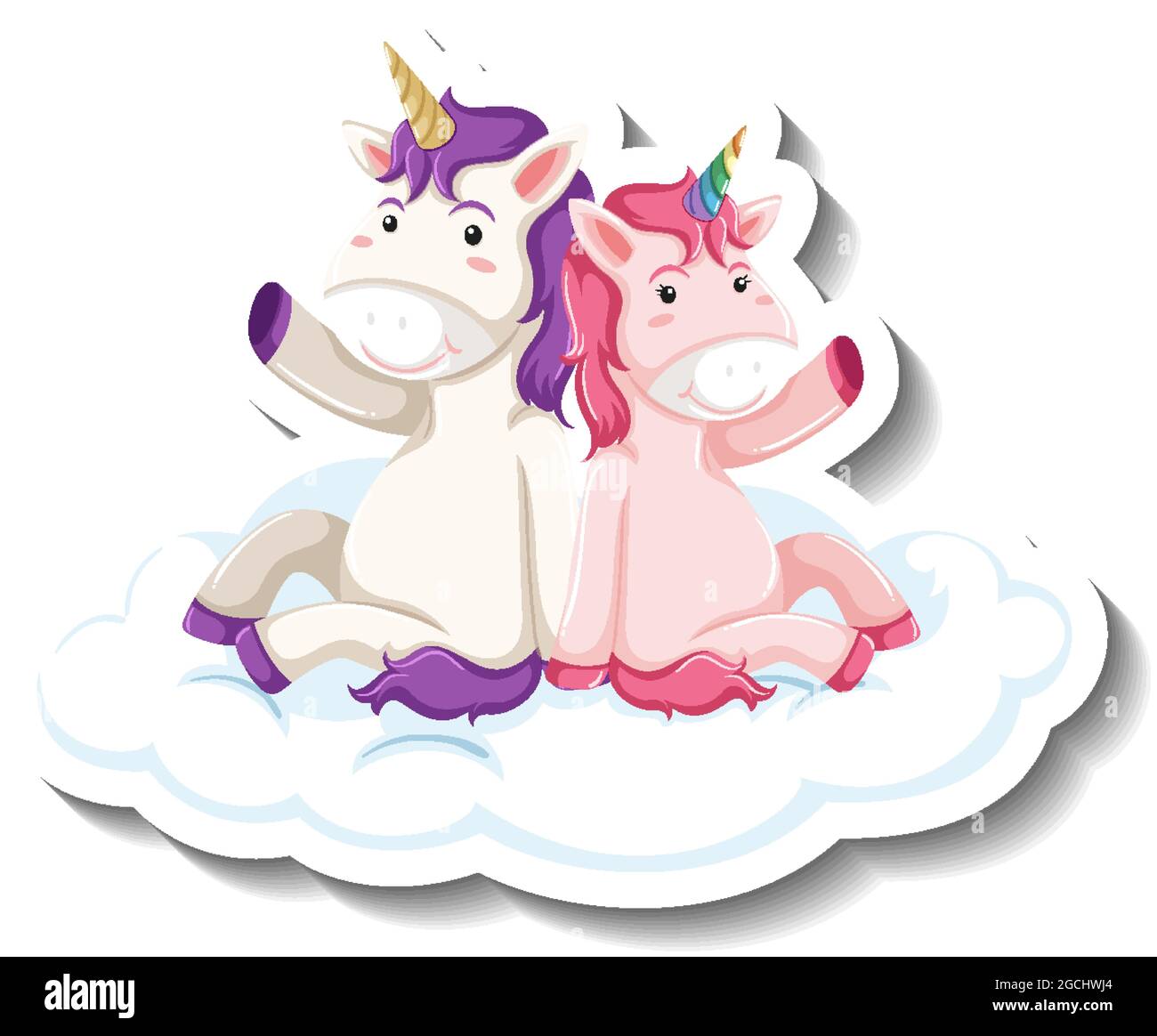 Cute unicorns sitting on the cloud cartoon sticker illustration Stock ...