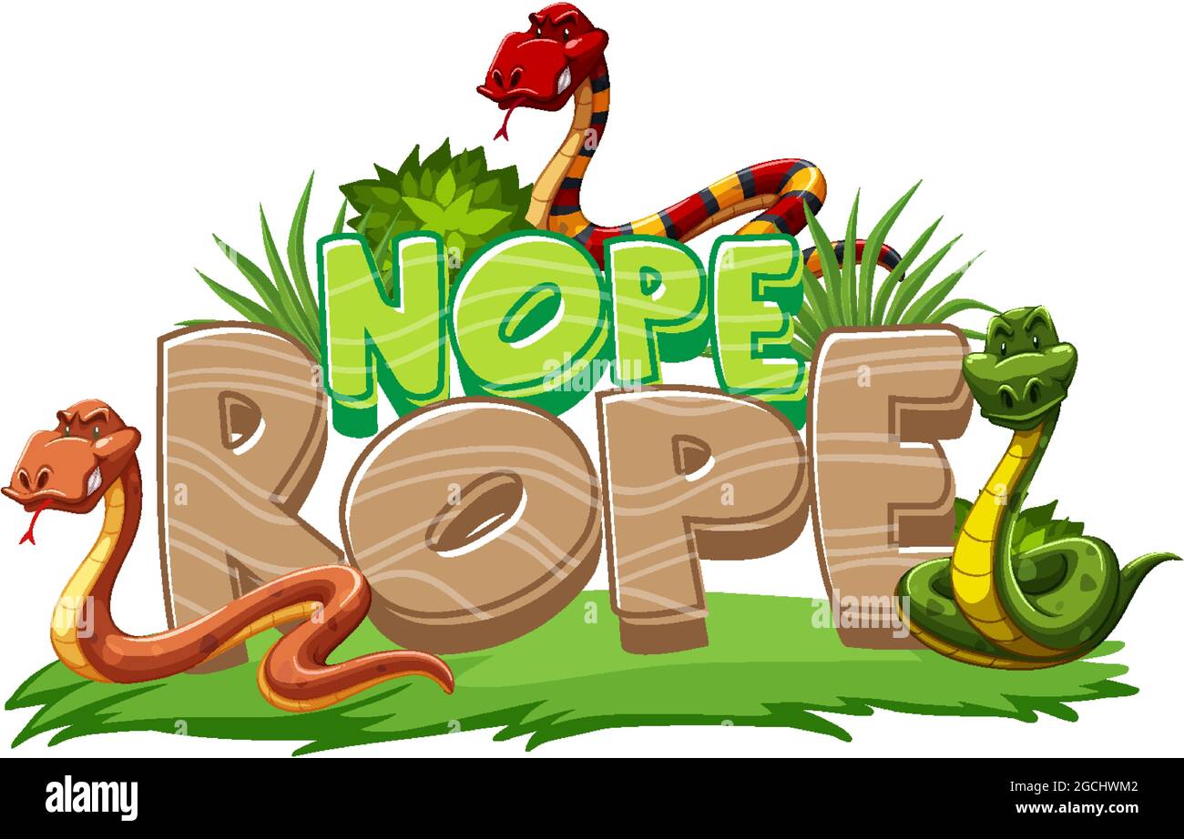Many Snakes cartoon character with Nope Rope font banner isolated ...