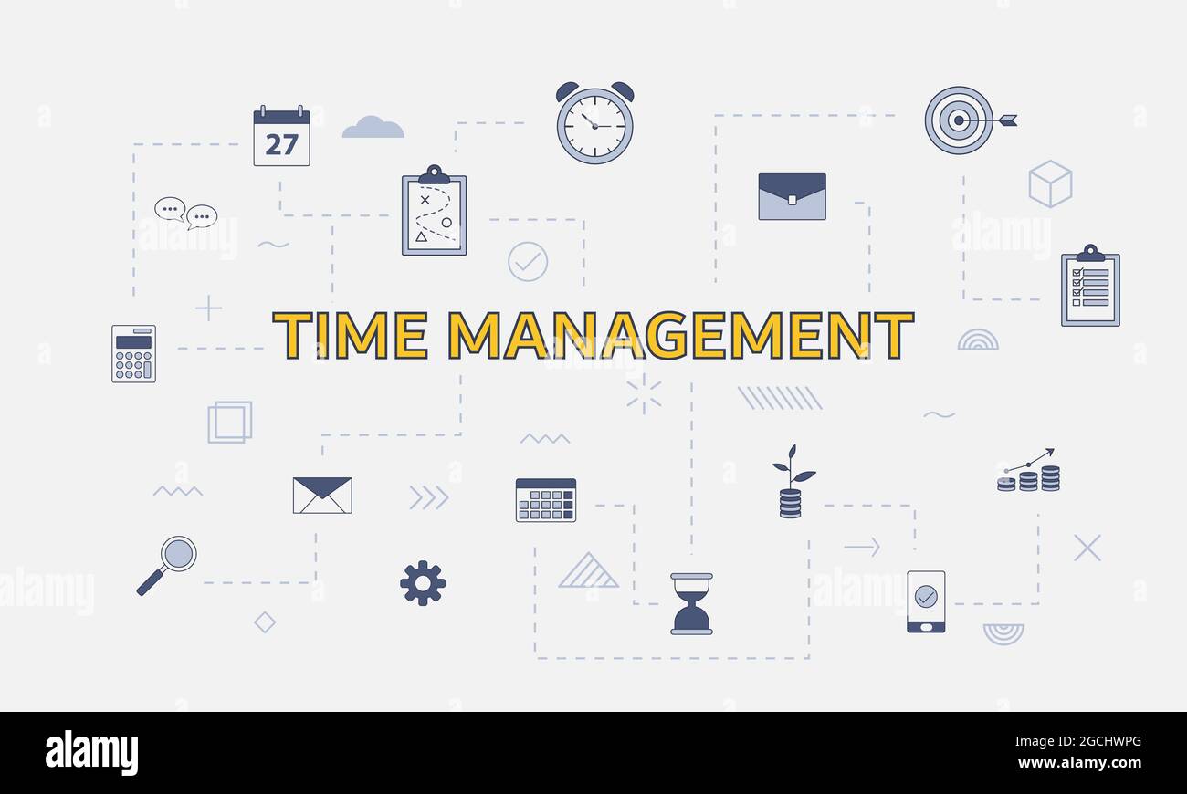 time management concept with icon set with big word or text on center ...