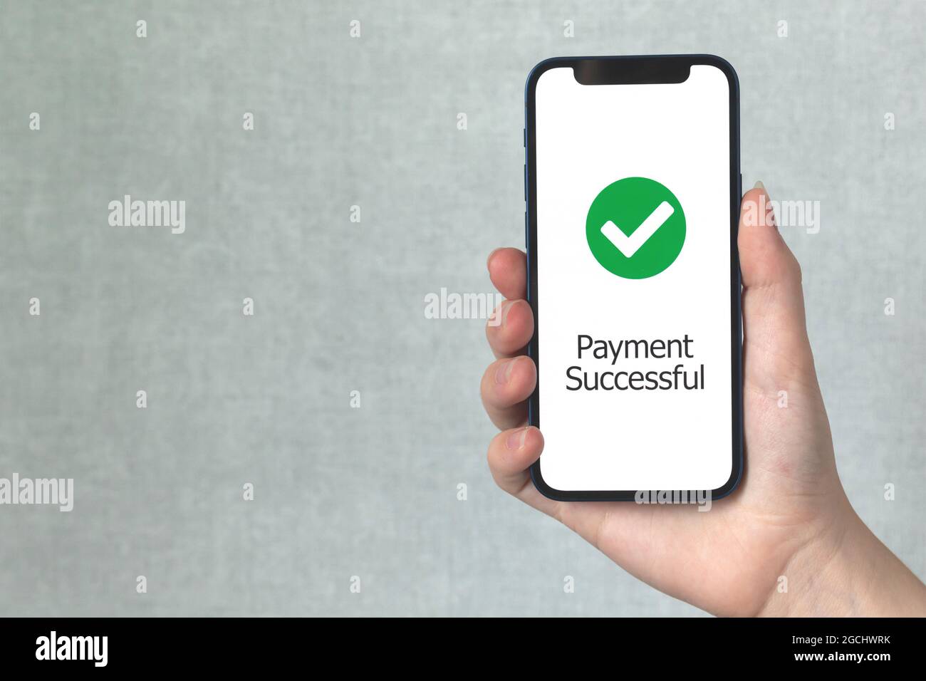 Online mobile banking banner, woman hand hold mobile phone with payment ...