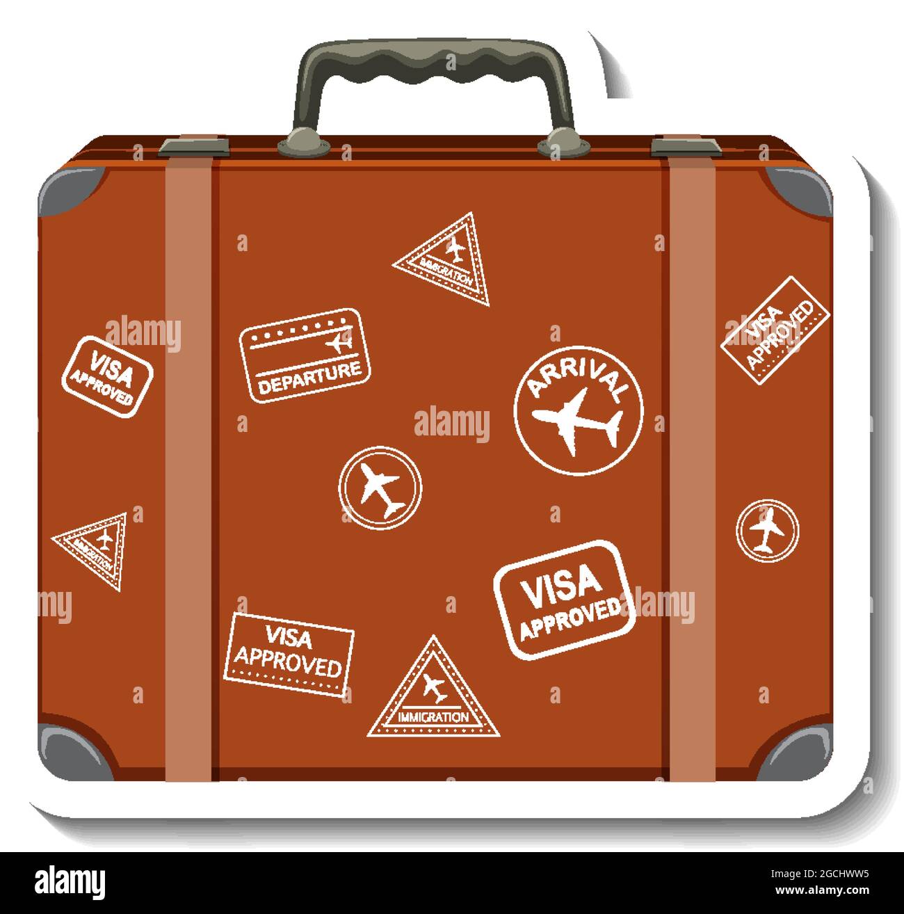Leather suitcase with traveller's sticker cartoon sticker illustration ...