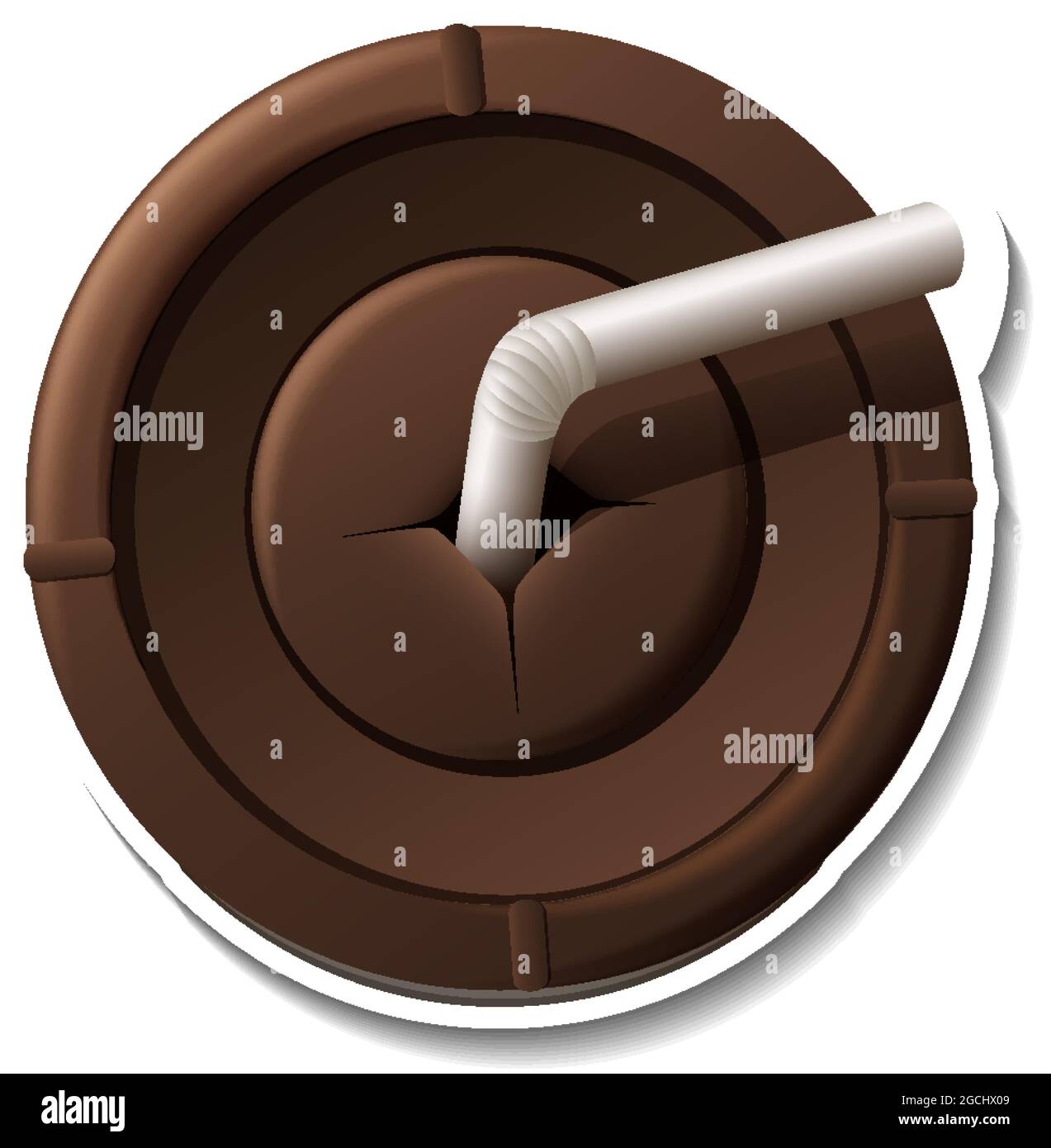 Top view of plastic cup with straw sticker on white background ...