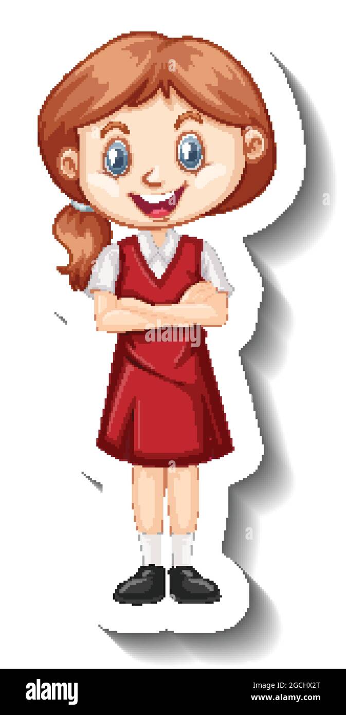 A sticker template with a student girl in school uniform illustration ...