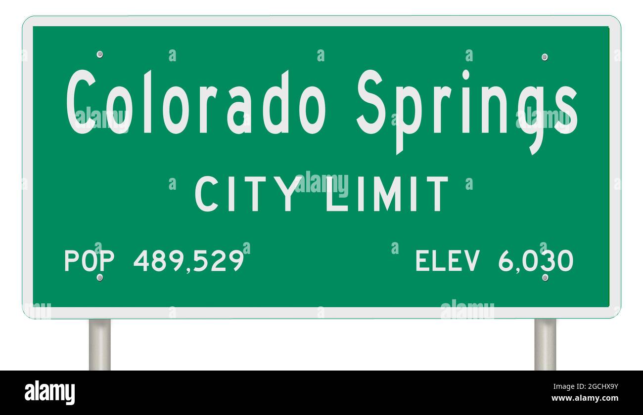 Rendering of a green Colorado highway sign with city information Stock ...