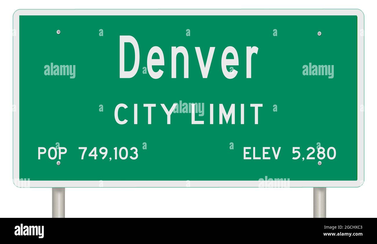Rendering of a green Colorado highway sign with city information Stock ...
