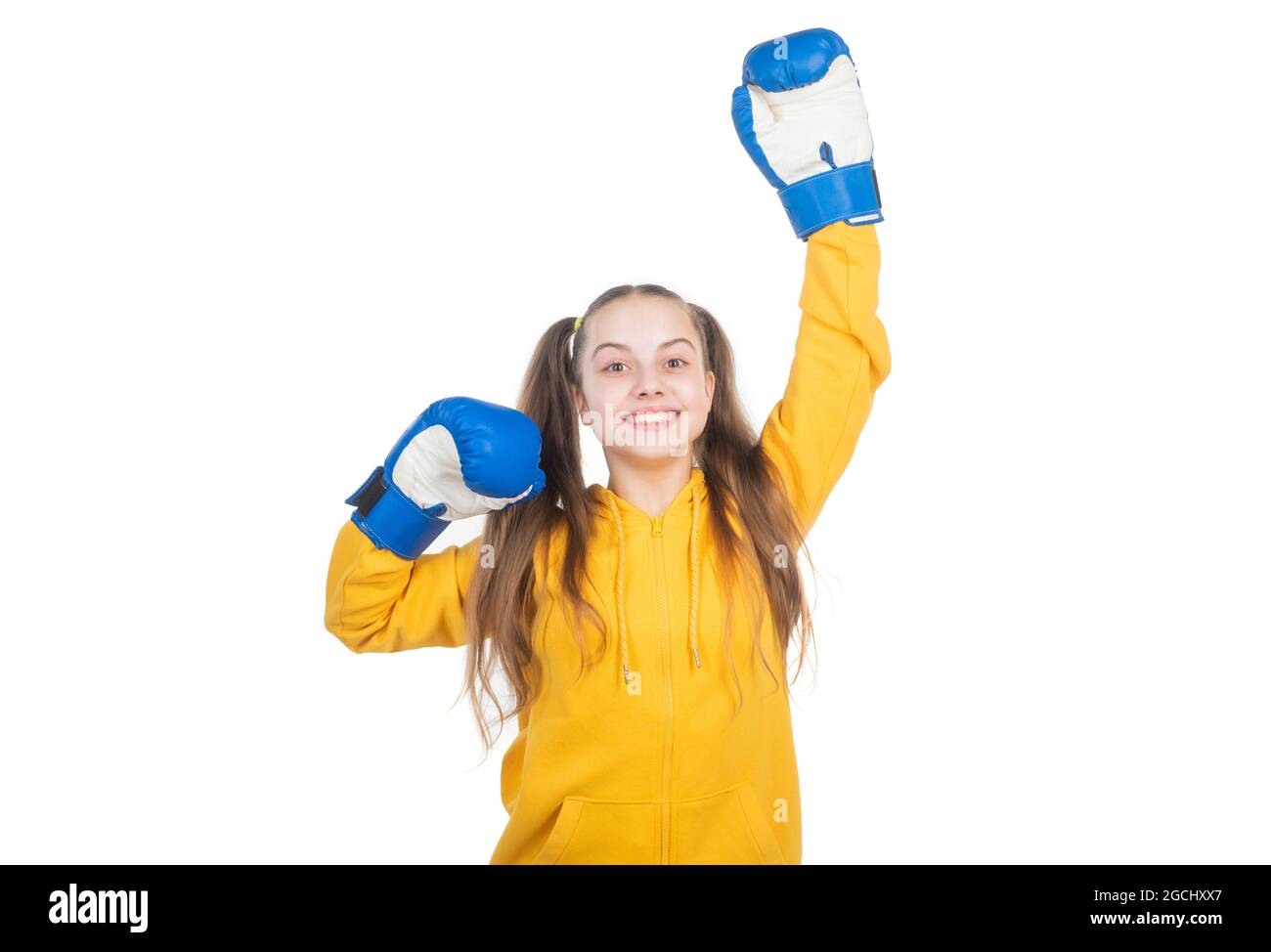 being succesful. successful child boxer isolated on white background ...