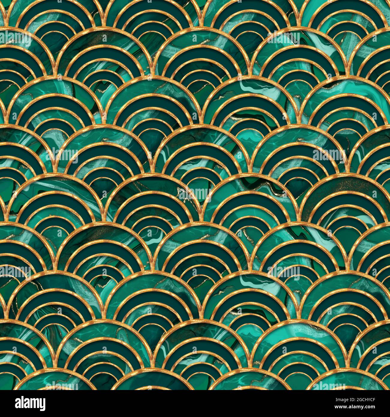 Malachite stone seamless pattern. Decorative marble effect and gold ...