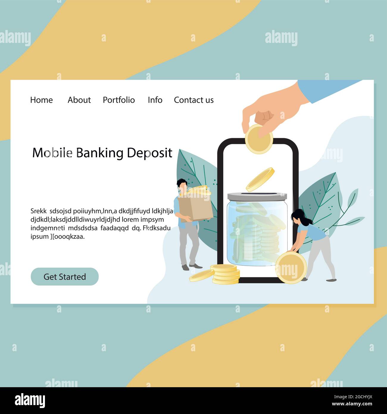 Mobile banking deposit service landing page, concept safe money. Vector ...
