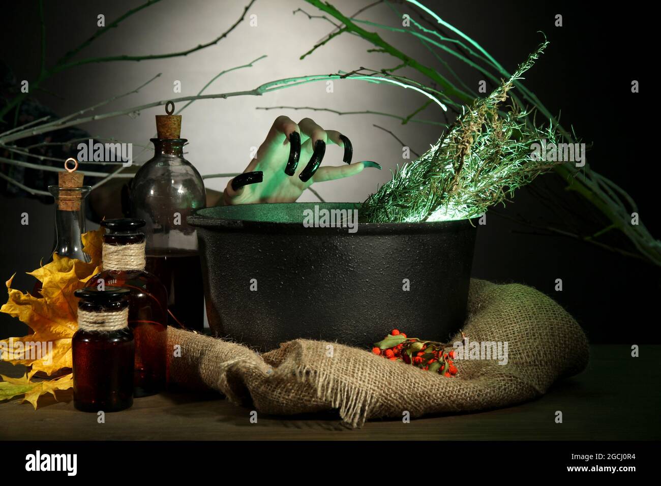 Scary Halloween laboratory on dark color background Stock Photo - Alamy