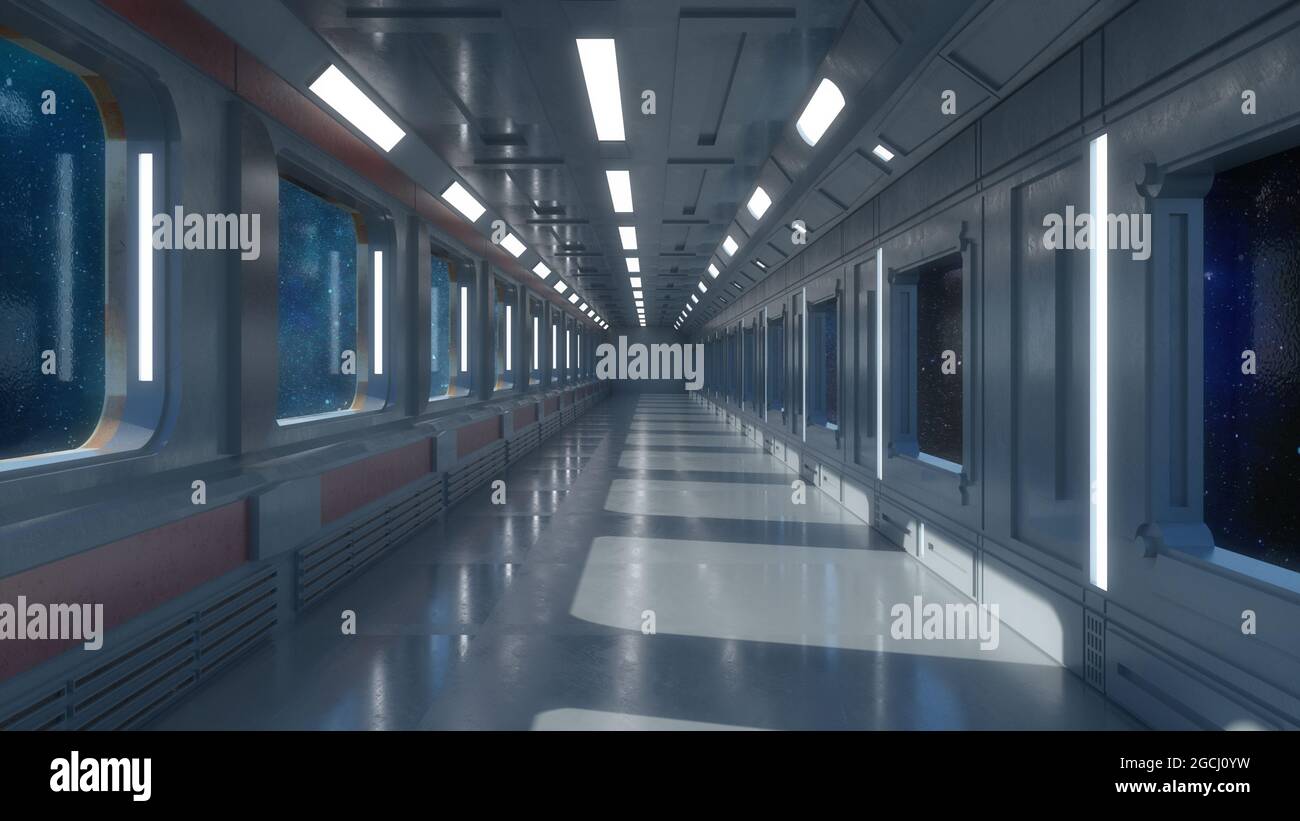 3d render. Futuristic hallway. Concept of modern architecture and ...