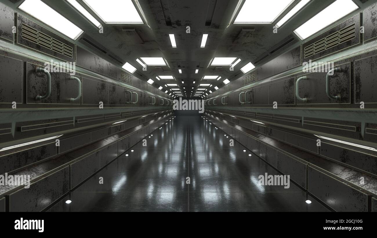 3d render. Futuristic hallway. Concept of modern architecture and ...
