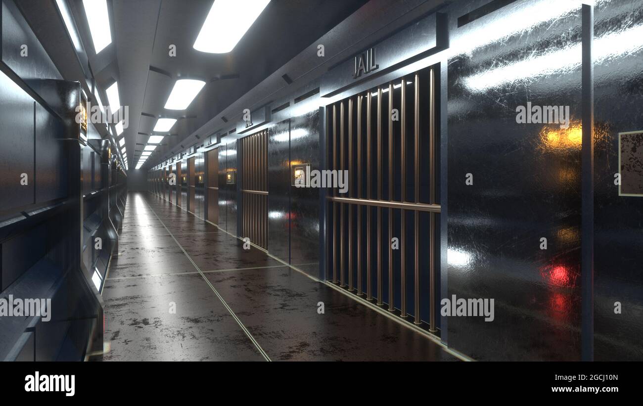 3d render futuristic interior jail Stock Photo - Alamy
