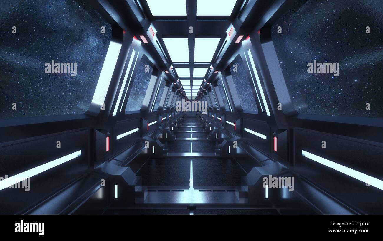 3d render. Futuristic hallway. Concept of modern architecture and ...