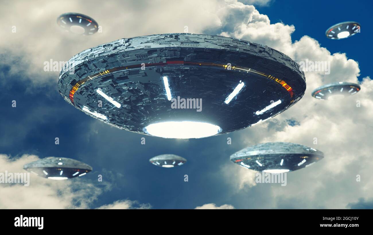 3d render. UFO spaceship concept Stock Photo - Alamy