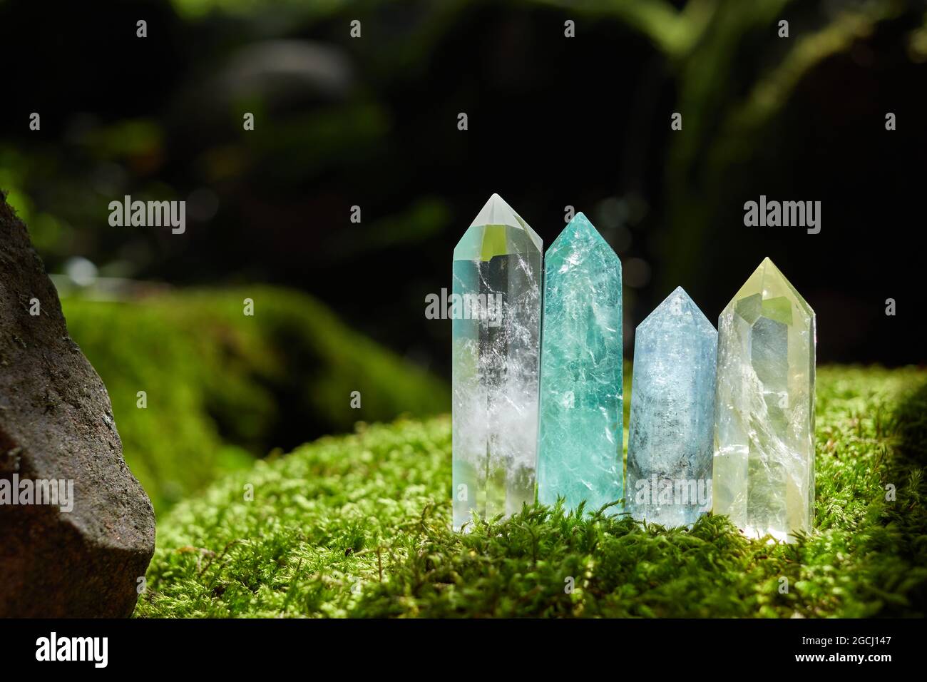 Gemstones minerals on mysterious nature background. Magic Rock for ...