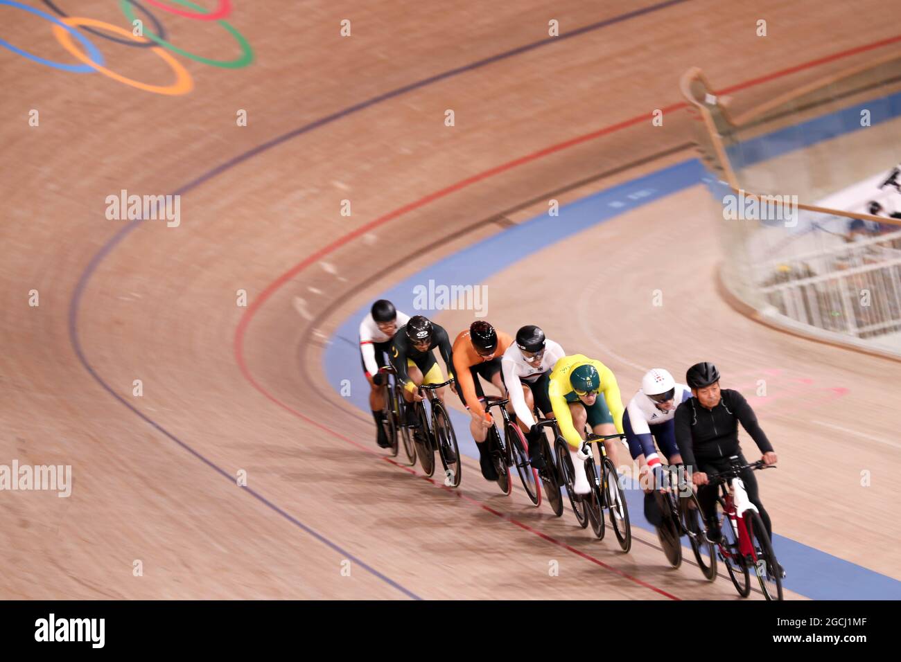 Jason Kenny (GBR) of Team Great Britain follows just behind the derny ...