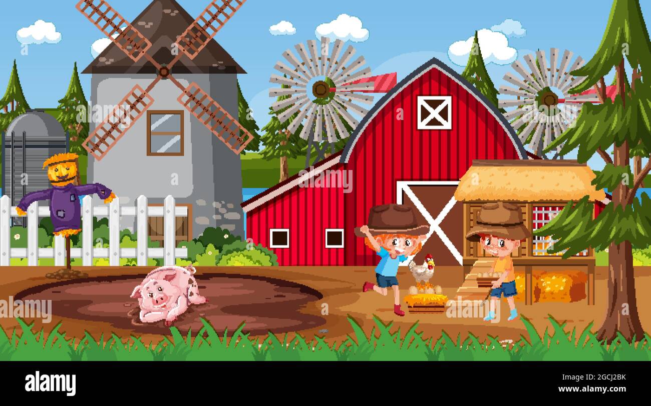 Farm Animals Country Scene Cartoon High Resolution Stock Photography ...