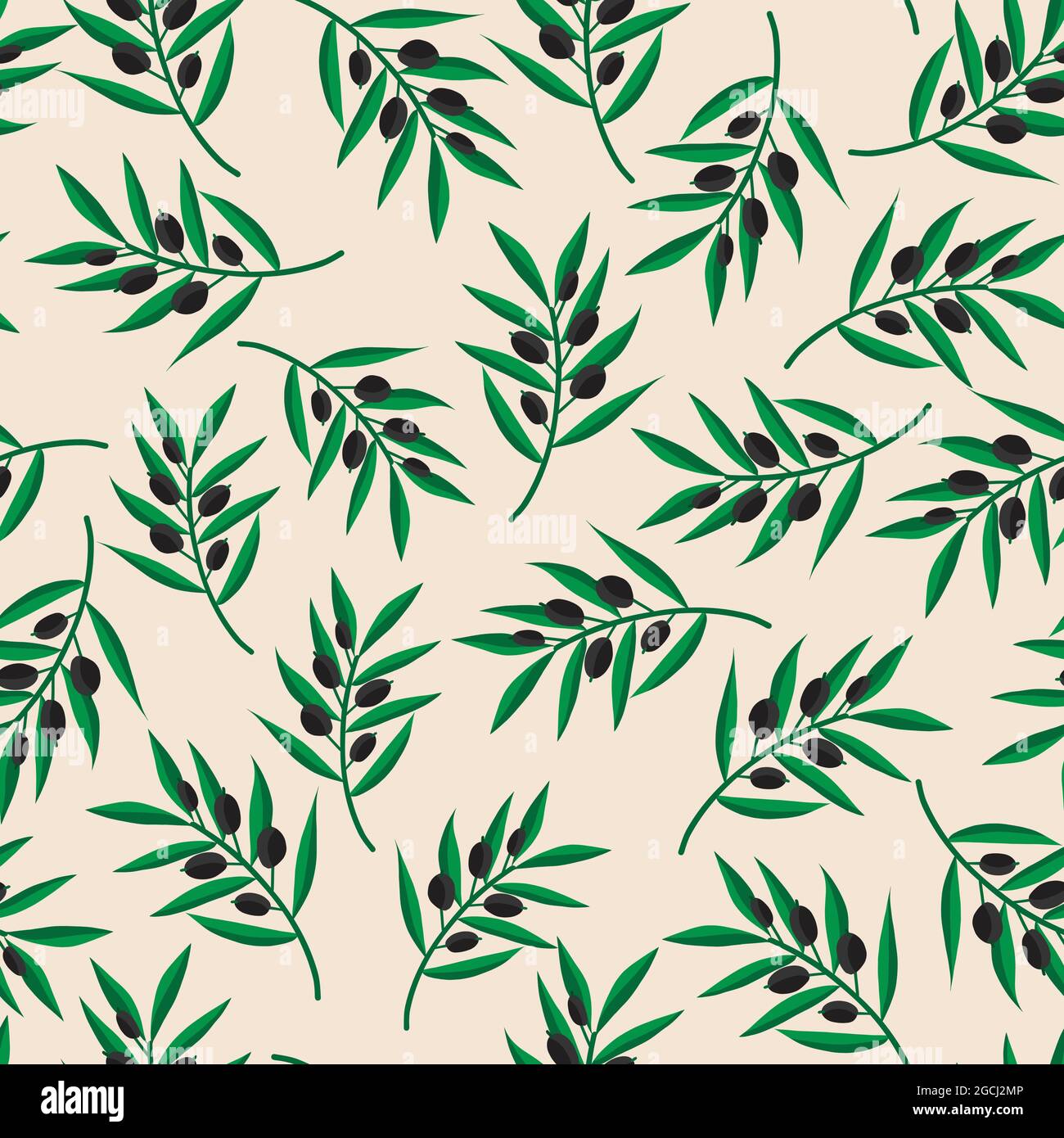 Black olive tree branches seamless vector pattern. Olive tree leaves ...