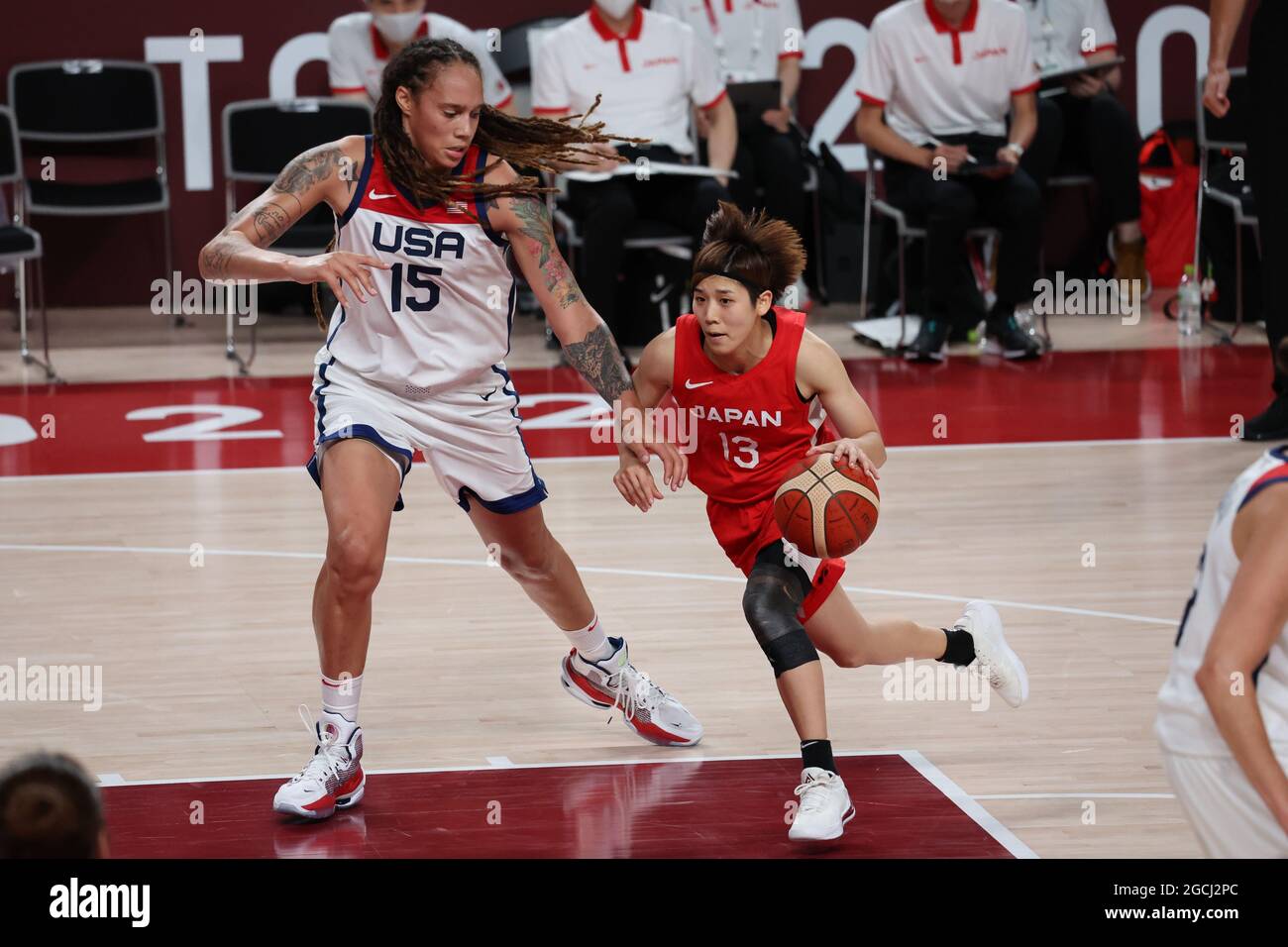 (L to R) Brittney Griner (USA), Rui Machida (JPN), AUGAST 8, 2021 ...
