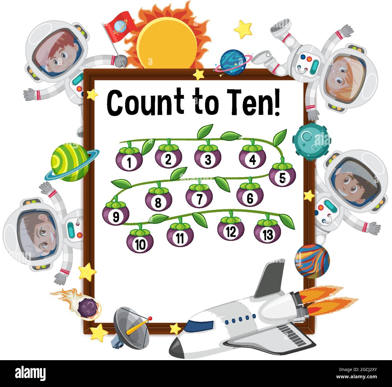 Count to ten number board with many kids in astronaut costume ...