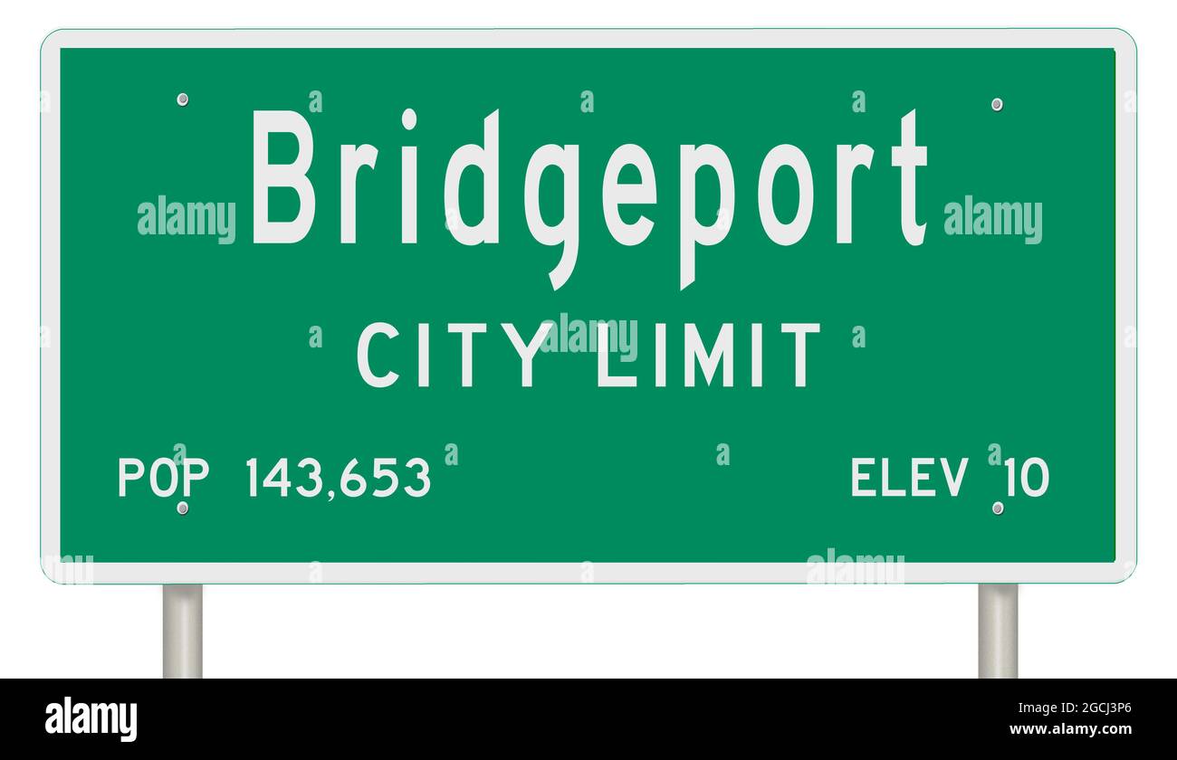Rendering of a green Connecticut highway sign with city information ...