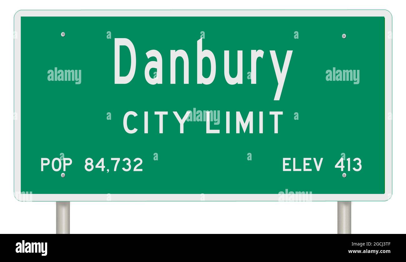 Rendering of a green Connecticut highway sign with city information ...