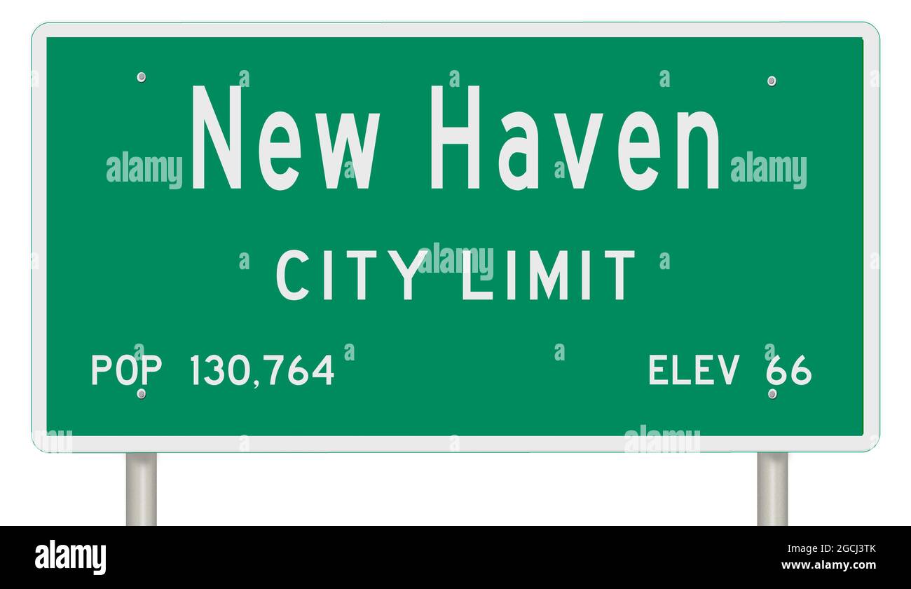 Rendering of a green Connecticut highway sign with city information ...