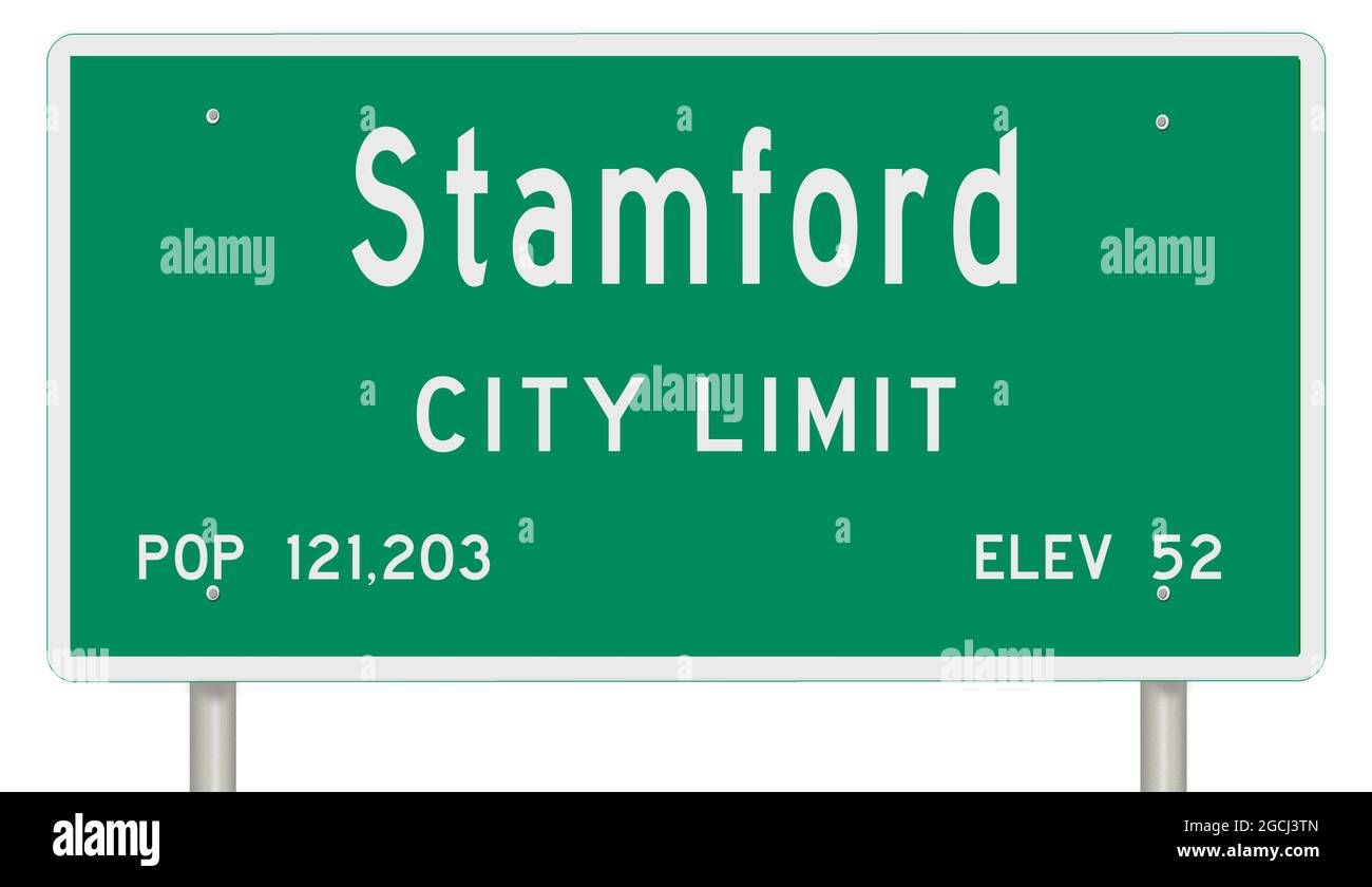 Rendering of a green Connecticut highway sign with city information ...