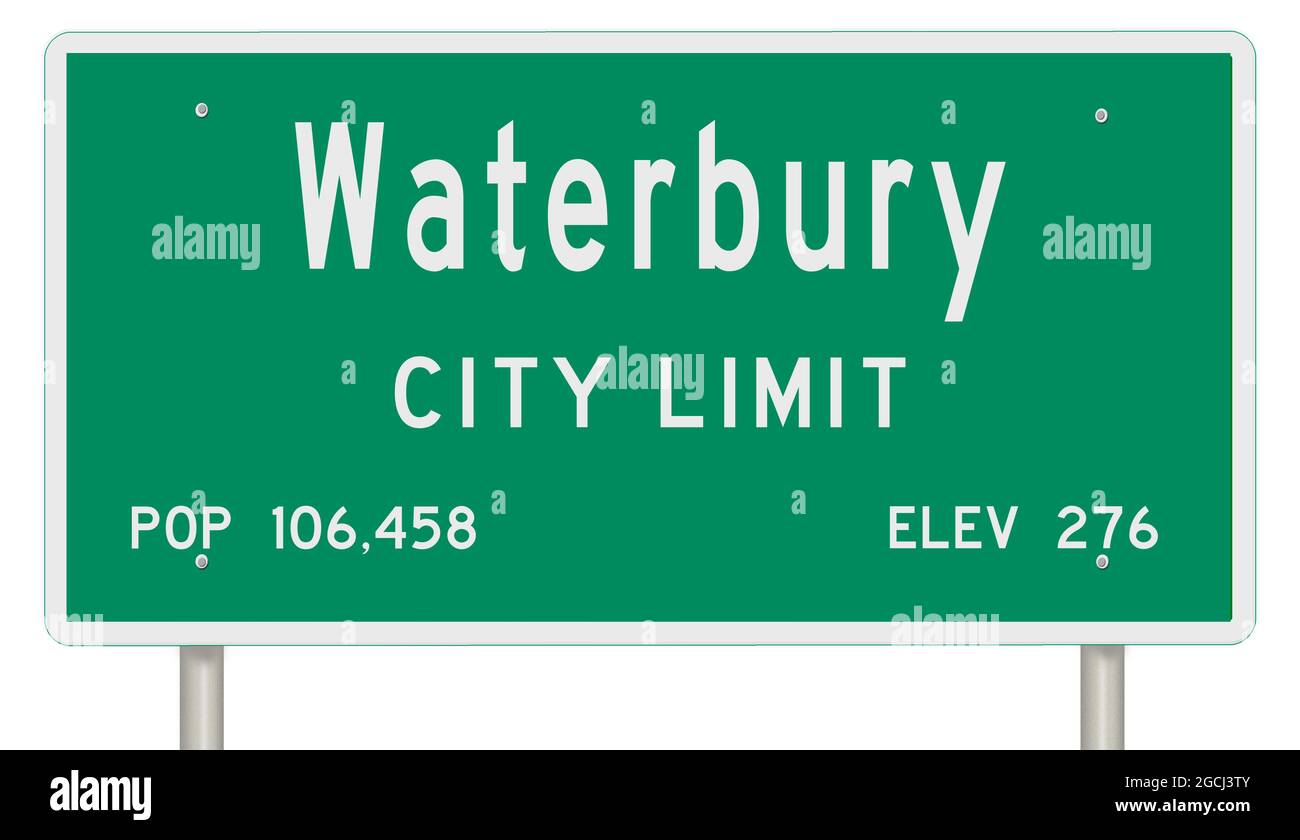 Rendering of a green Connecticut highway sign with city information ...