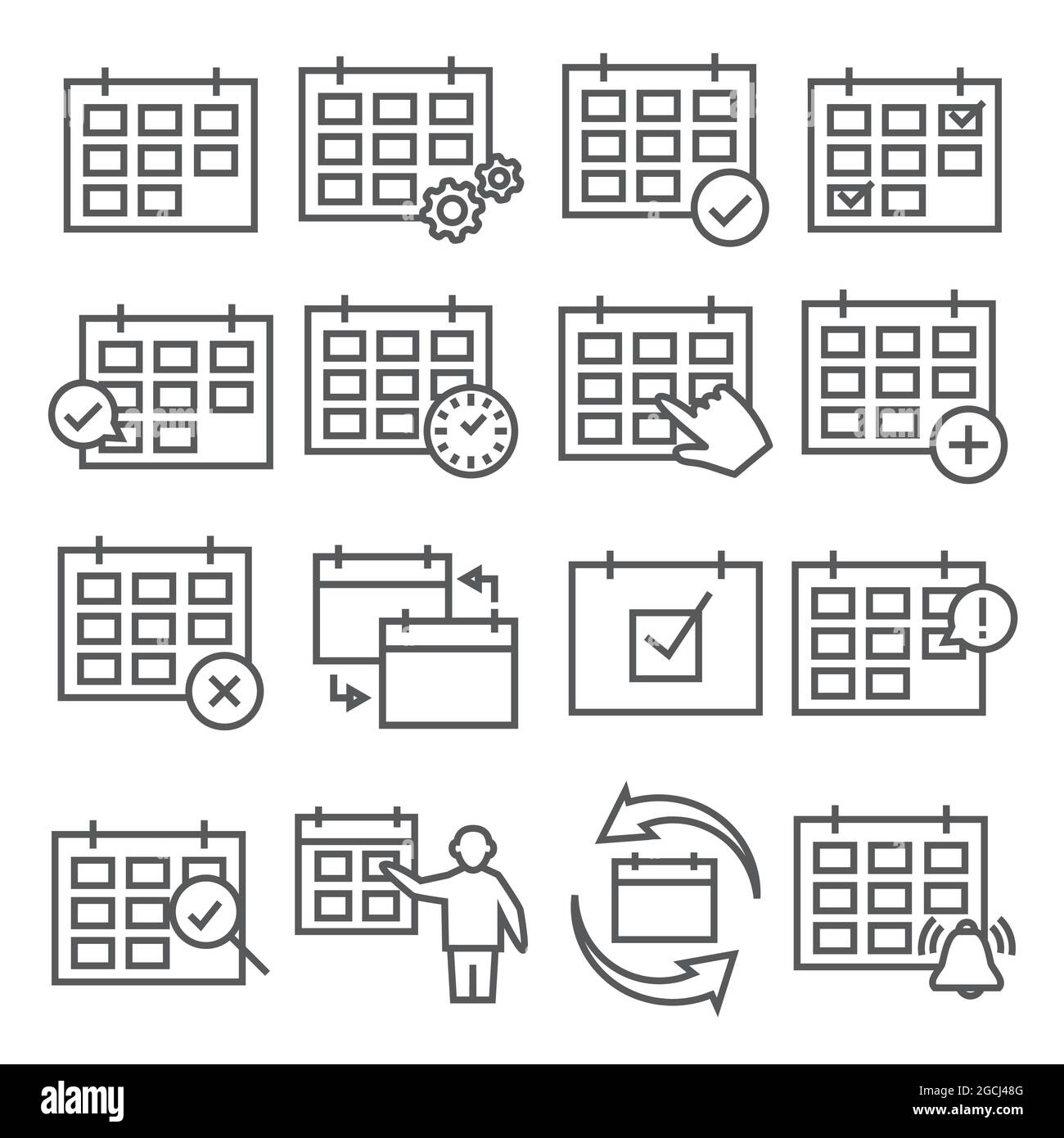 Calendar line icons set on white background Stock Vector Image & Art ...