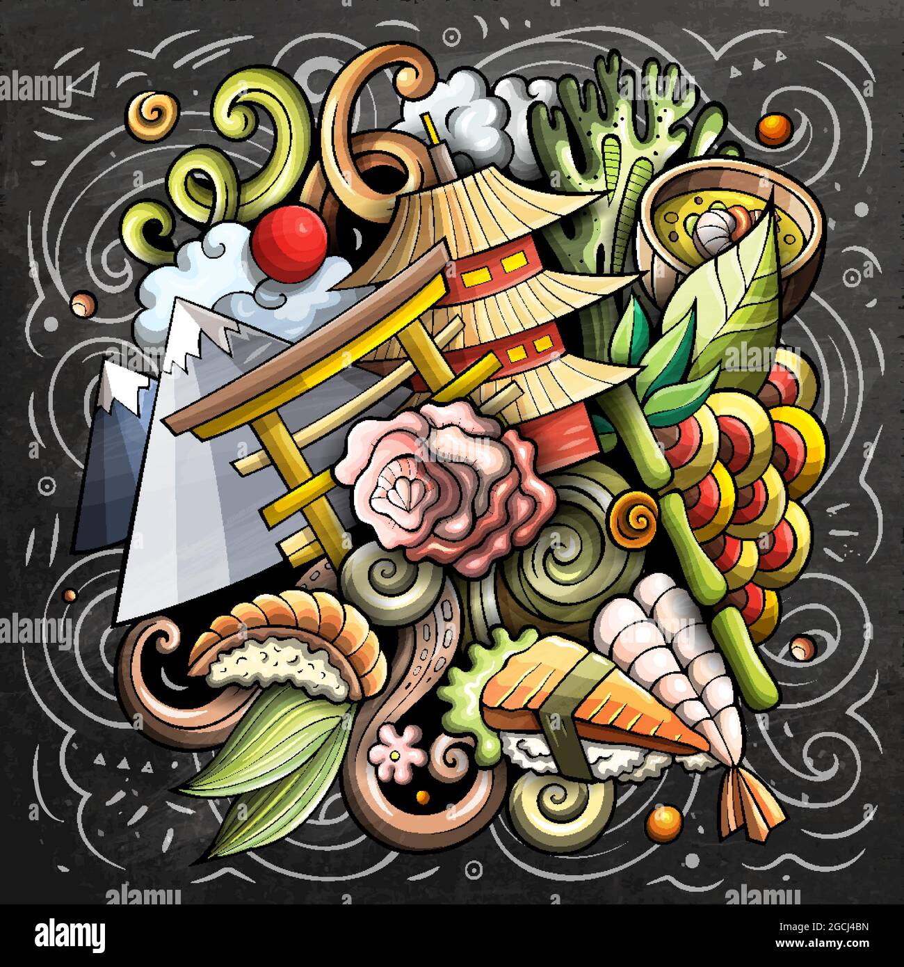 Japan cartoon vector doodle chalkboard illustration Stock Vector Image ...