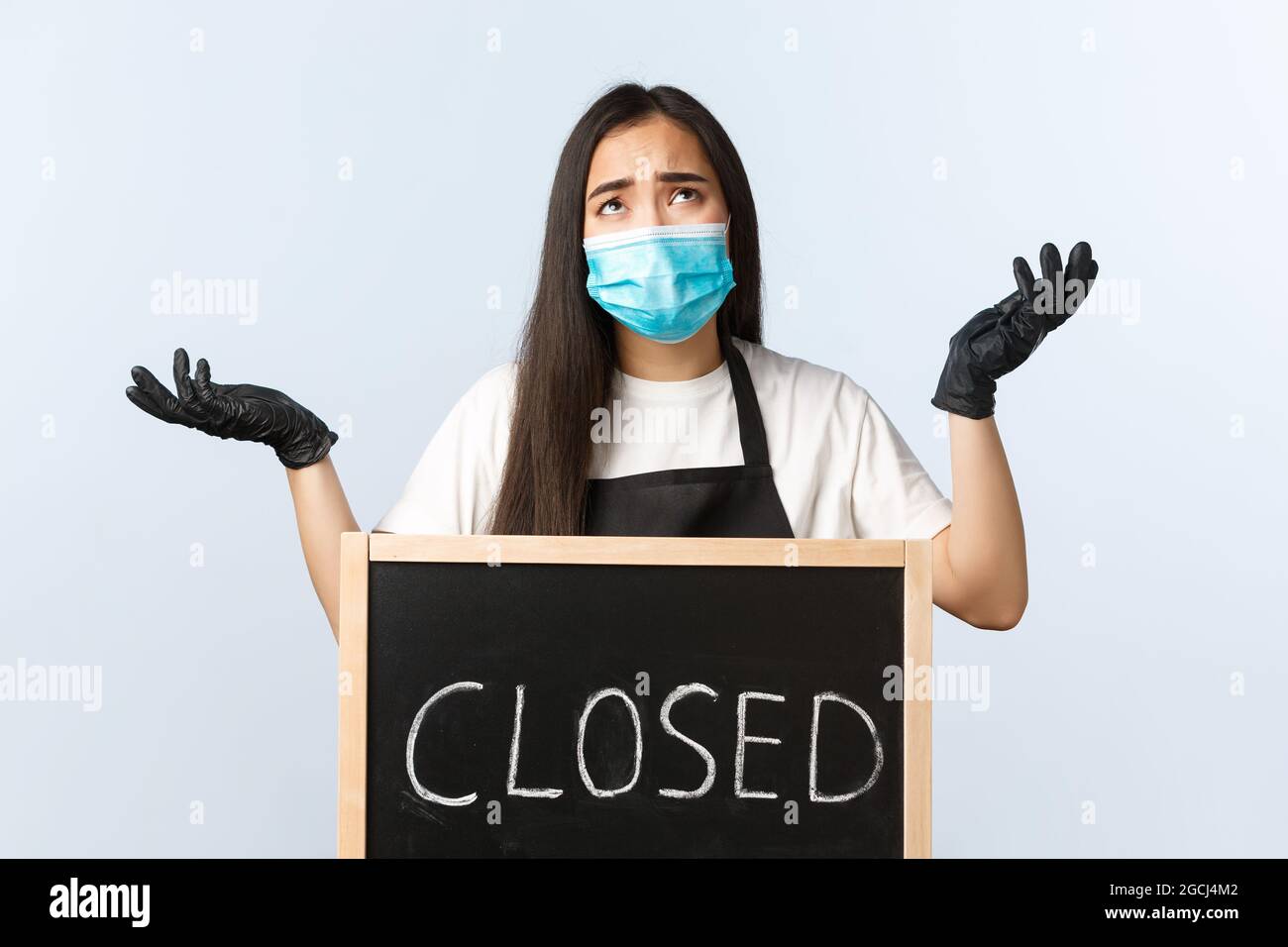 Small business, covid-19 pandemic, preventing virus and employees ...