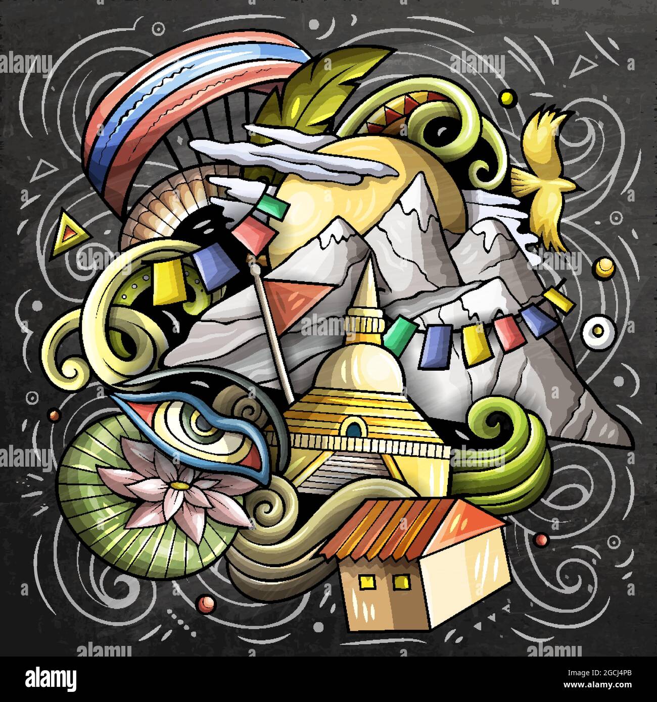 Nepal cartoon vector doodle chalkboard illustration Stock Vector Image ...