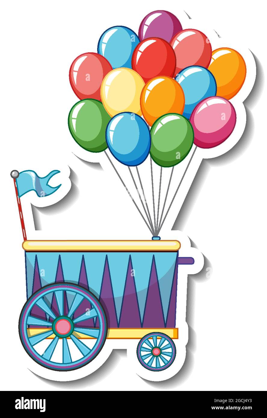 Sticker template with many balloons on cart isolated illustration Stock ...
