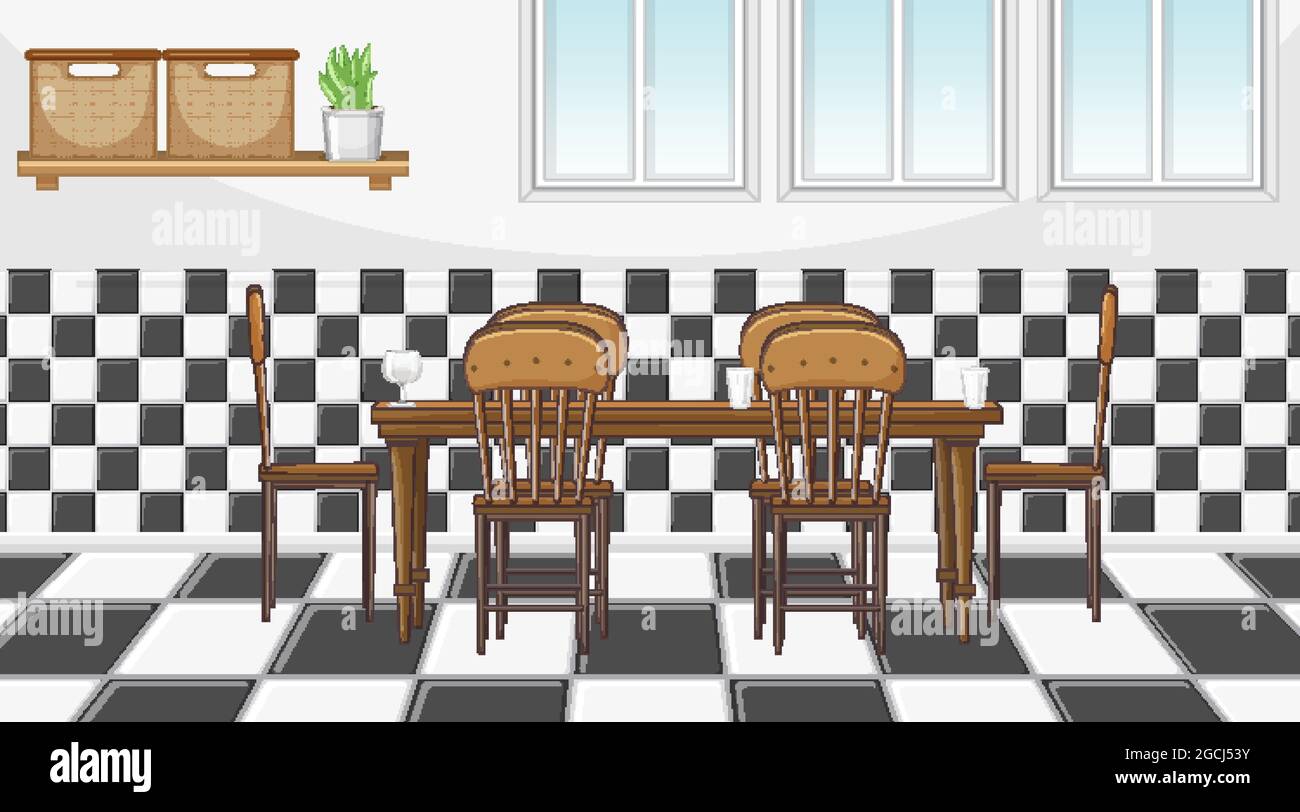 Dining room interior design with furniture illustration Stock Vector ...