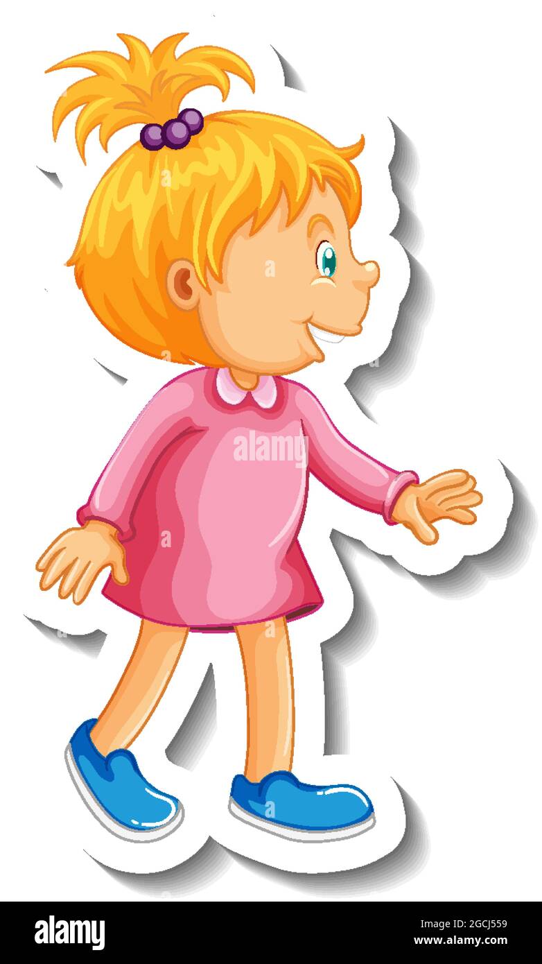 Sticker template with a girl cartoon character isolated illustration ...