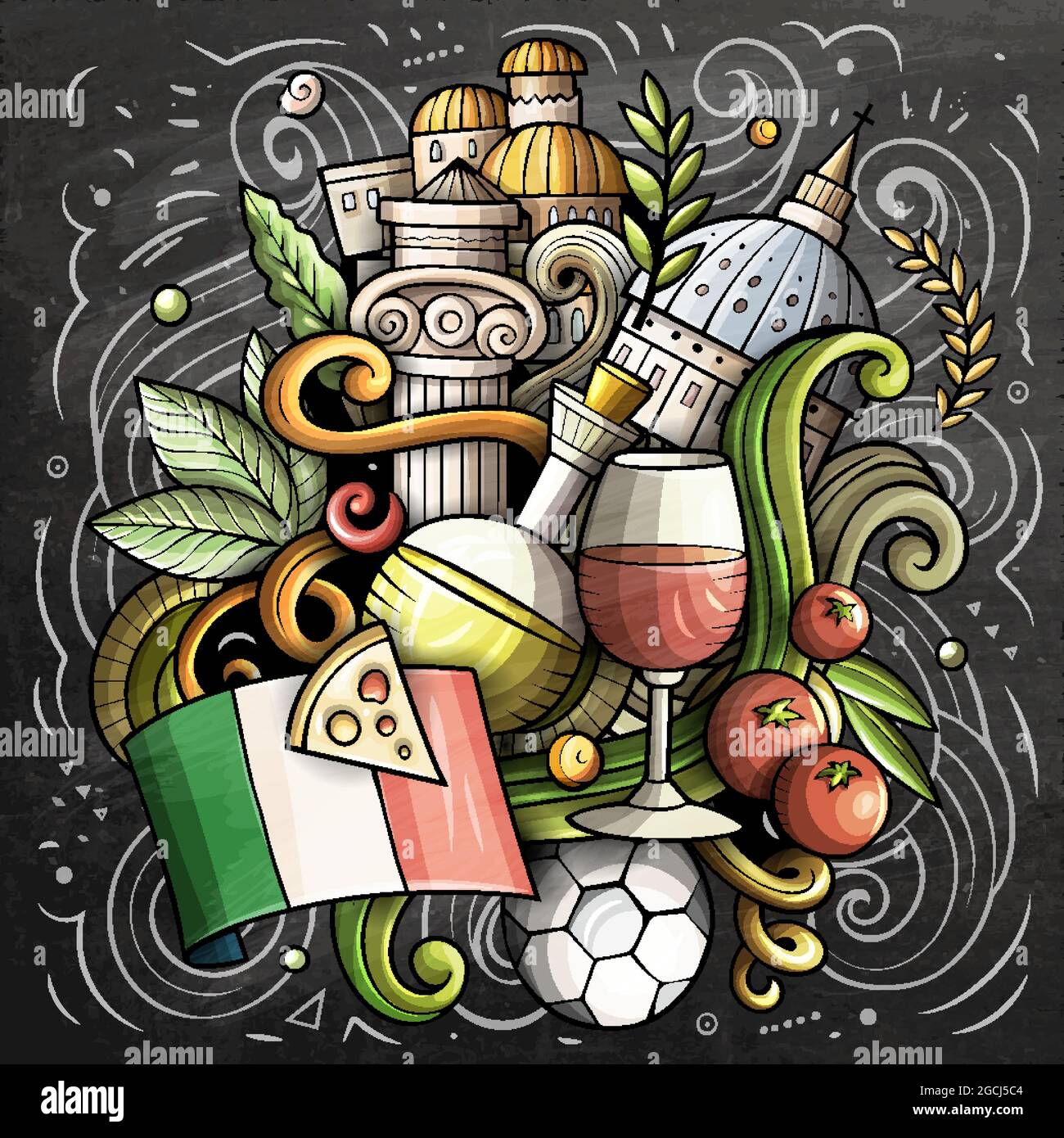 Italy cartoon vector doodle chalkboard illustration Stock Vector Image ...