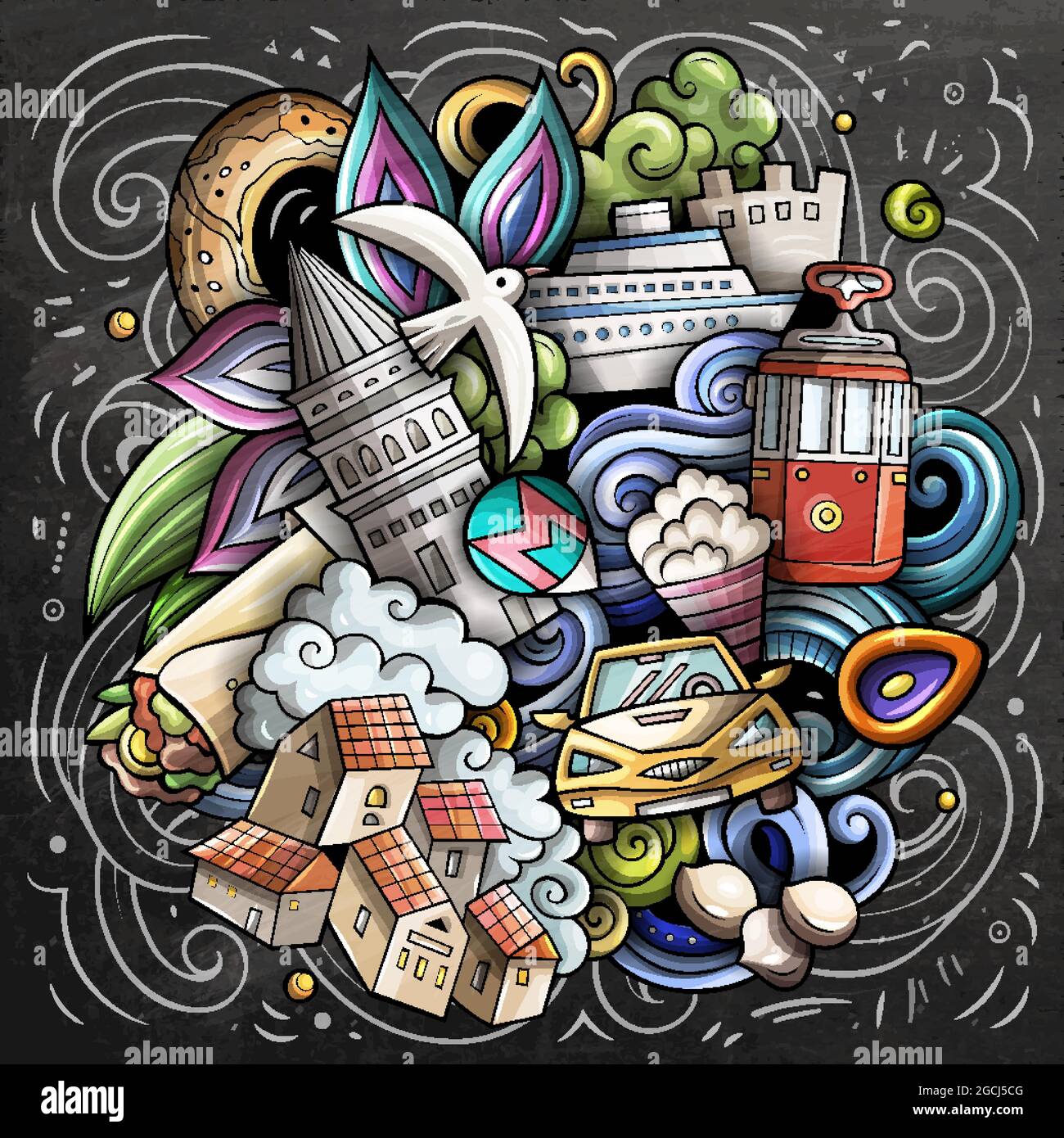 Istanbul cartoon vector doodle chalkboard illustration Stock Vector ...