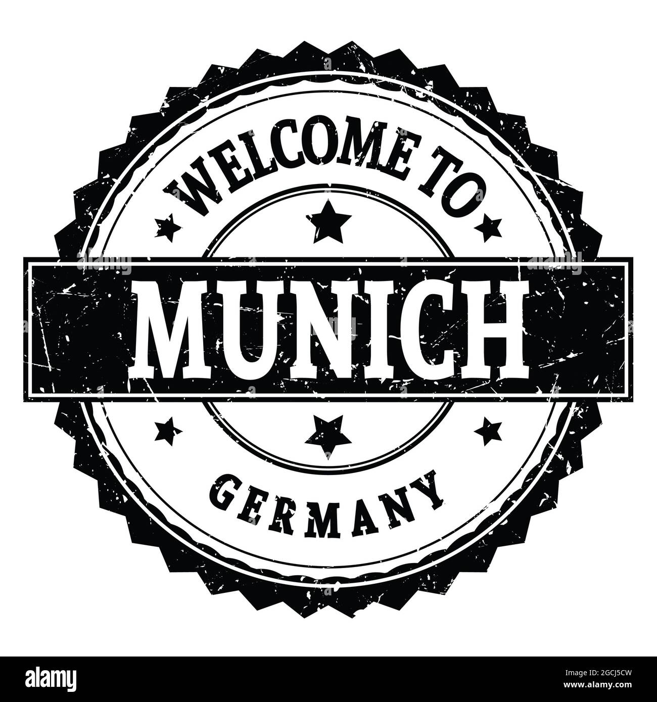 WELCOME TO MUNICH - GERMANY, words written on black round zig zag stamp ...