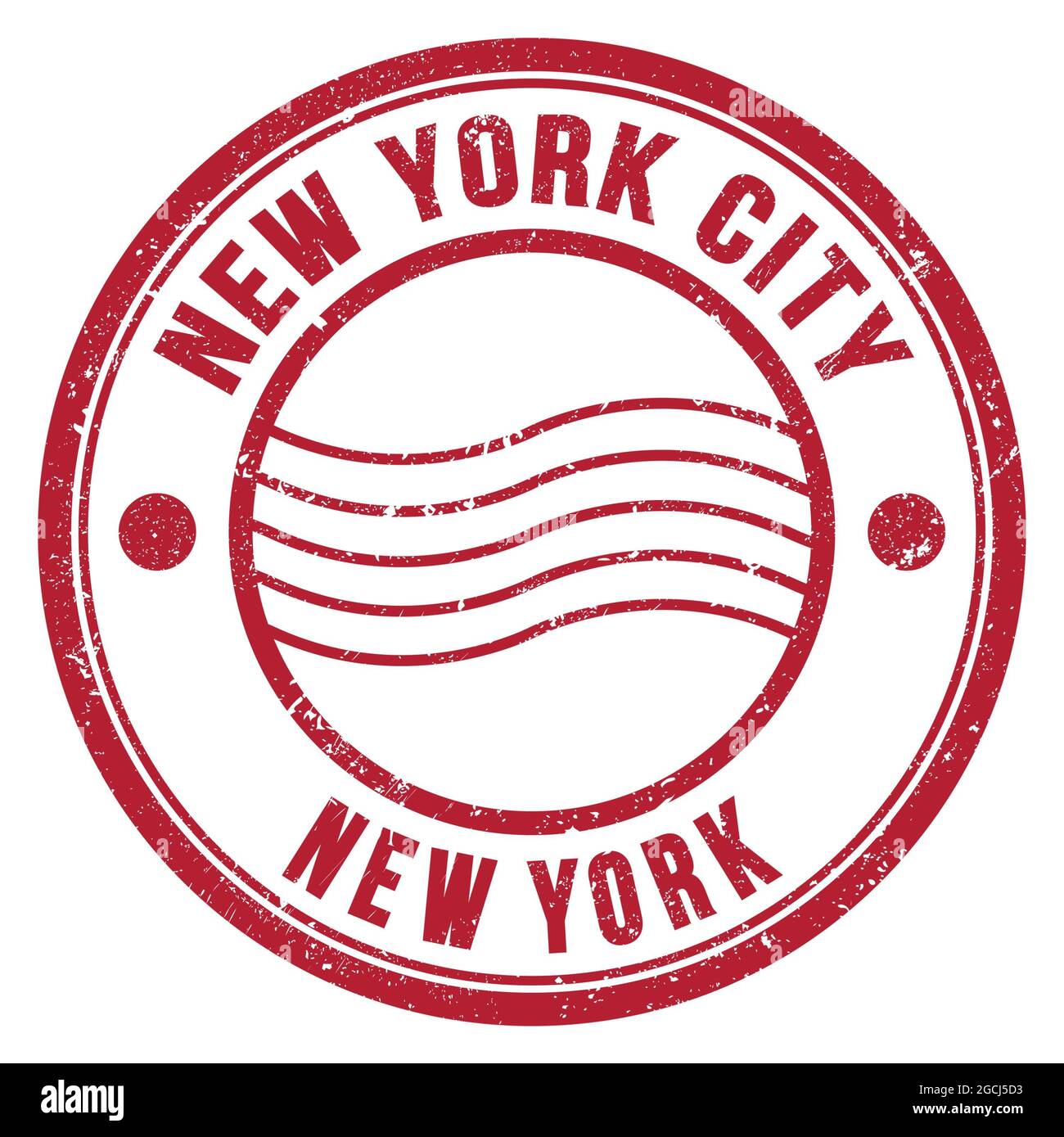 NEW YORK CITY - NEW YORK, words written on red round postal stamp Stock ...
