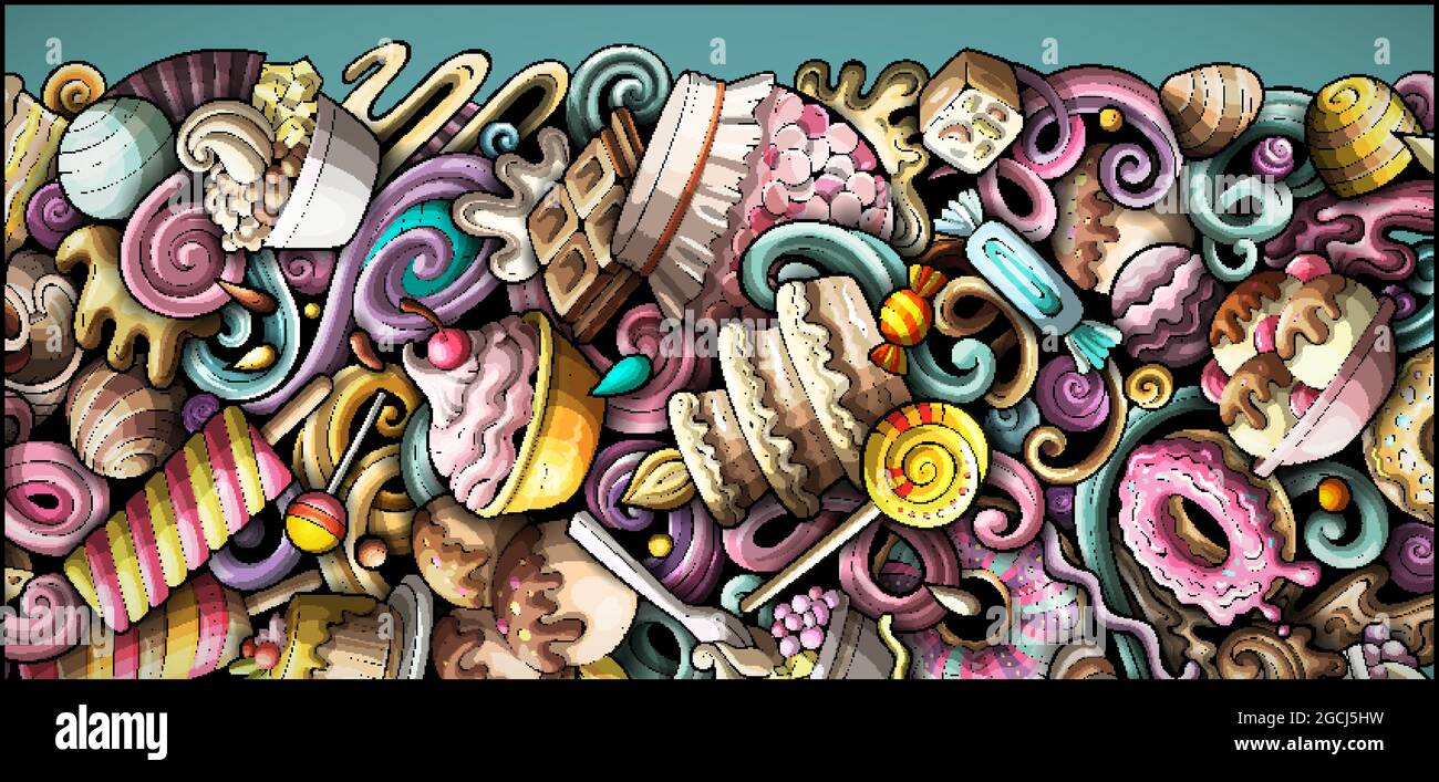 Desserts hand drawn doodle banner. Cartoon vector detailed flyer Stock ...