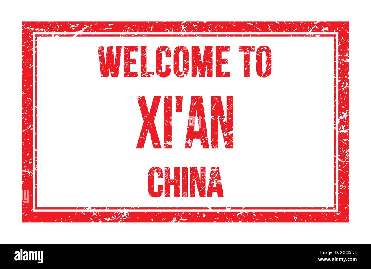 WELCOME TO XI'AN - CHINA, words written on red rectangle post stamp ...