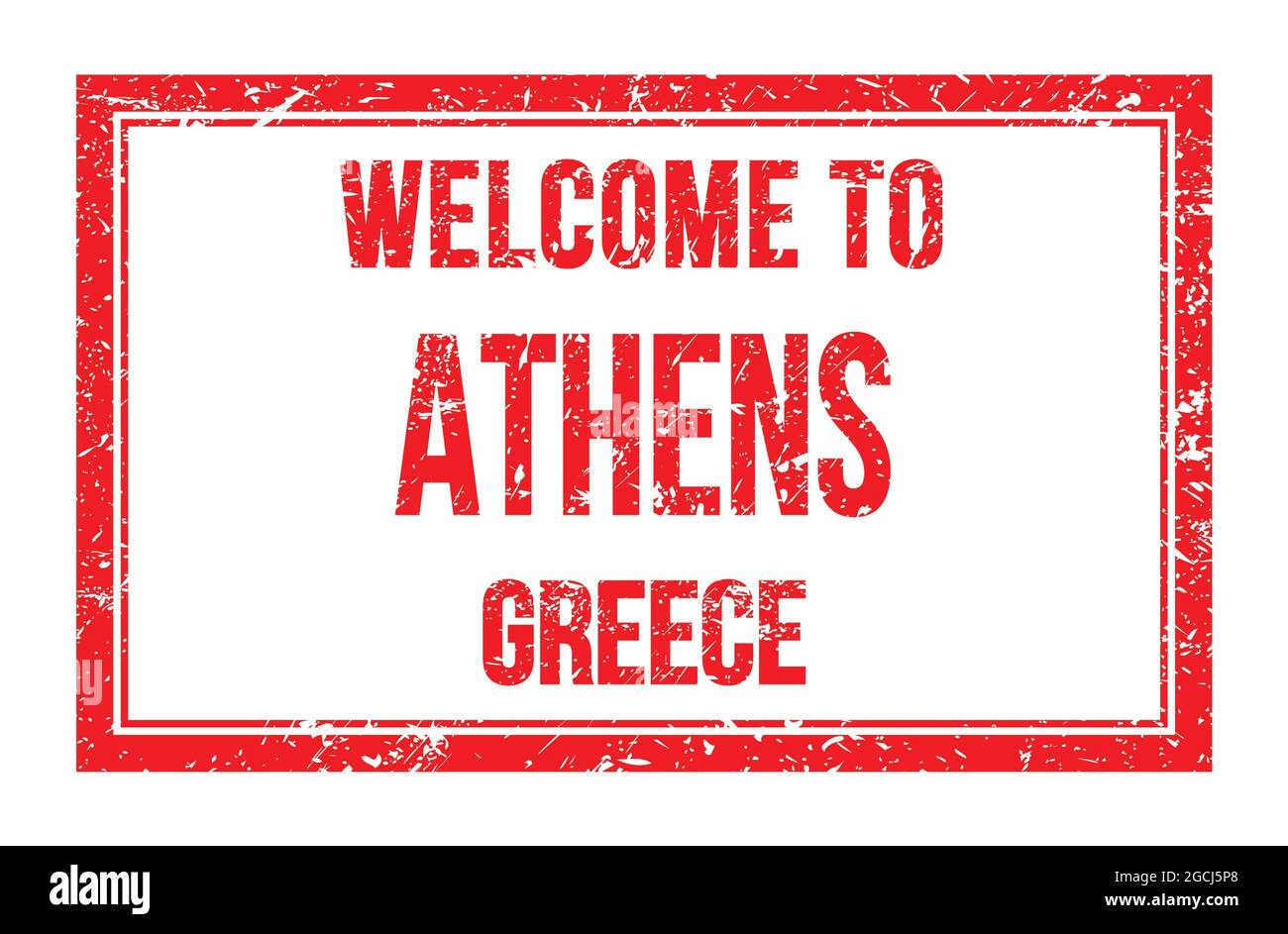 WELCOME TO ATHENS - GREECE, words written on red rectangle post stamp ...