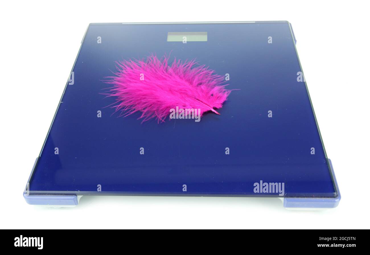 Feather on scales isolated on white Stock Photo - Alamy