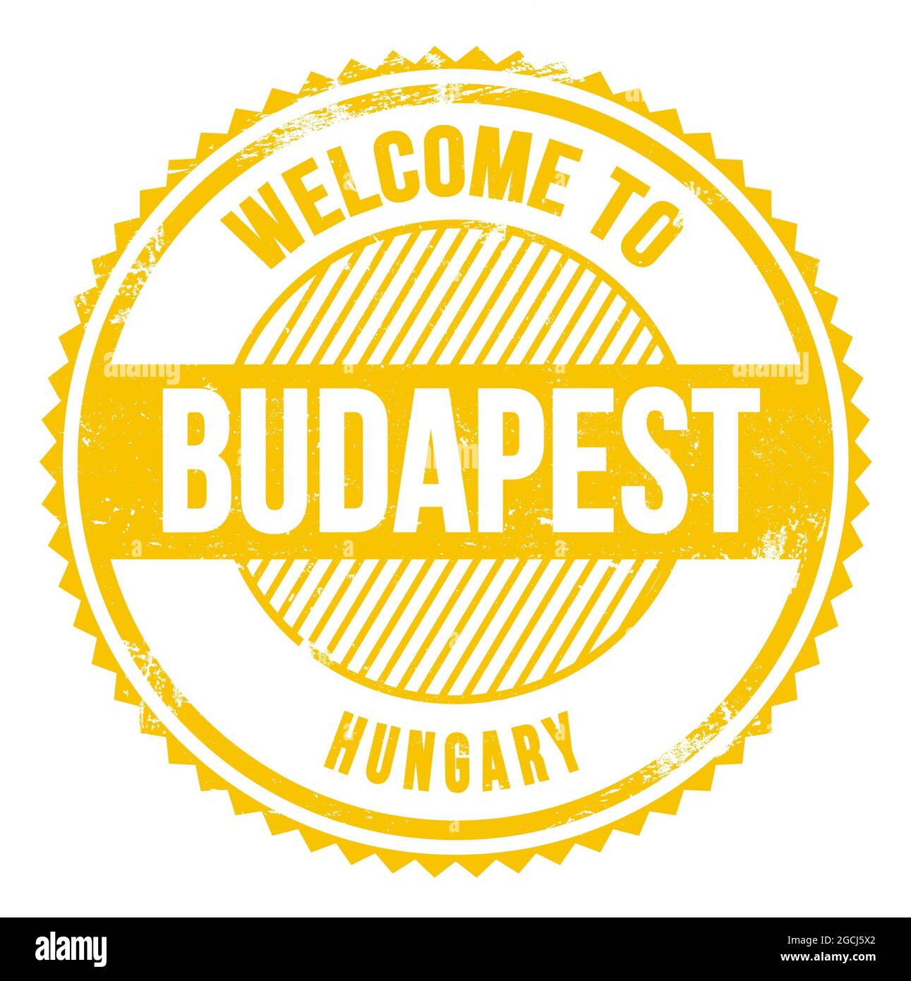 WELCOME TO BUDAPEST - HUNGARY, words written on yellow zig zag stamp ...